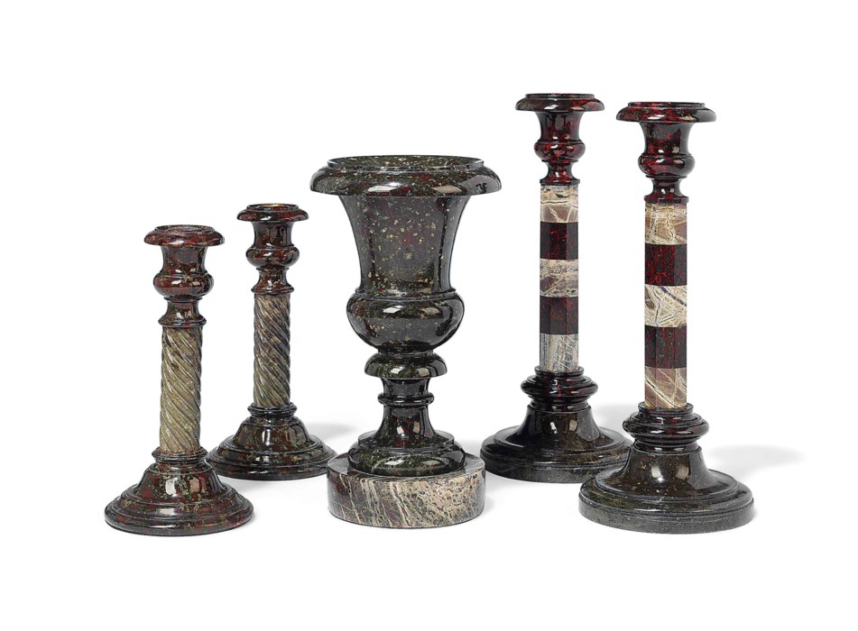 A GROUP OF VICTORIAN CORNISH SERPENTINE OBJECTS , SECOND HALF 19TH ...