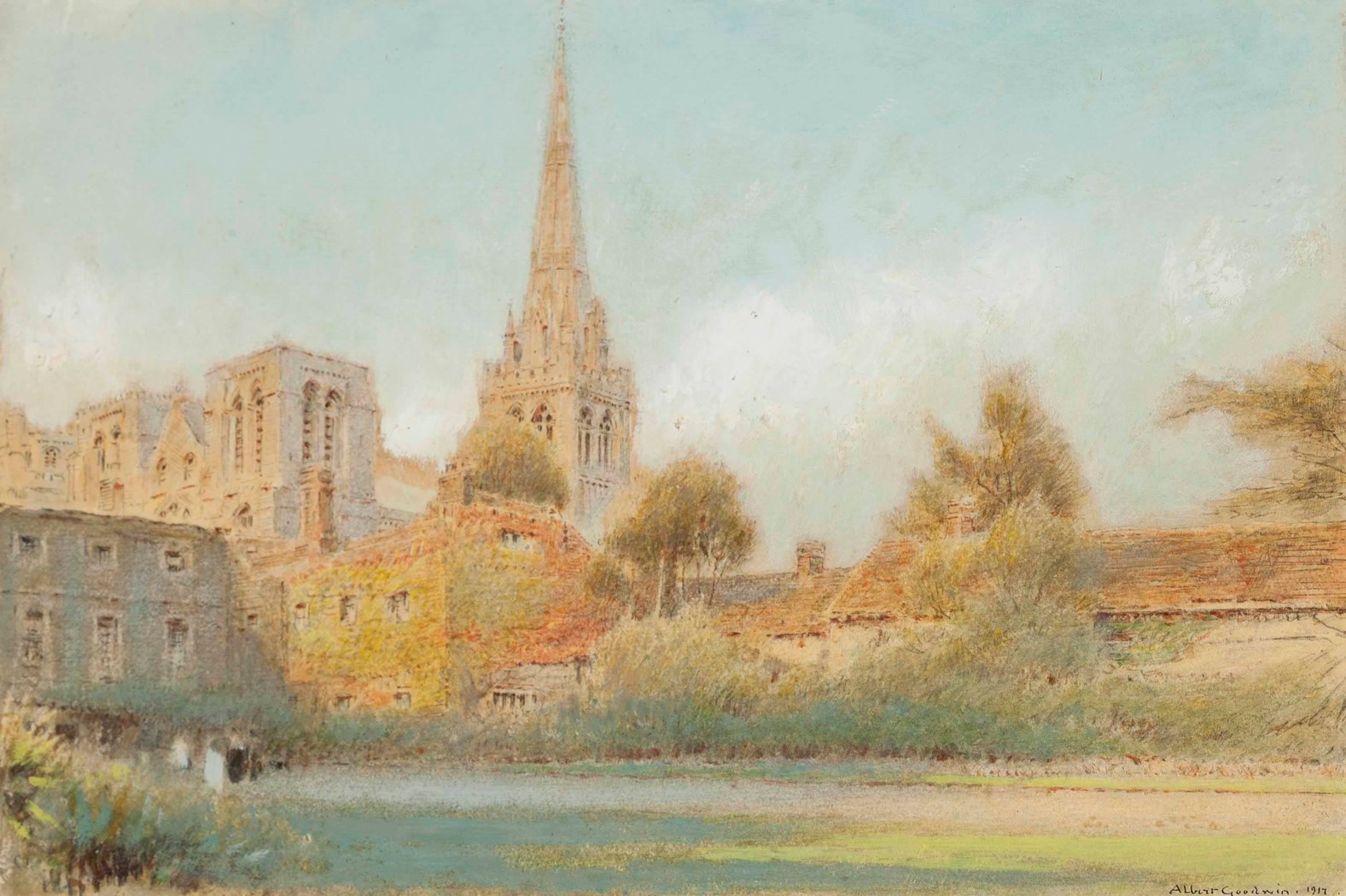 Albert Goodwin, R.W.S. (1845-1932) , Chichester Cathedral, viewed from ...