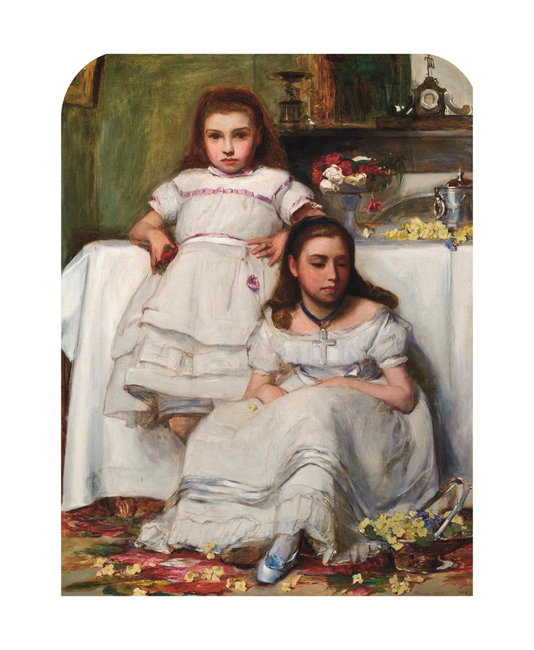 Frank Holl, R.A. (1845-1888) , Portrait of two girls, dressed in white ...