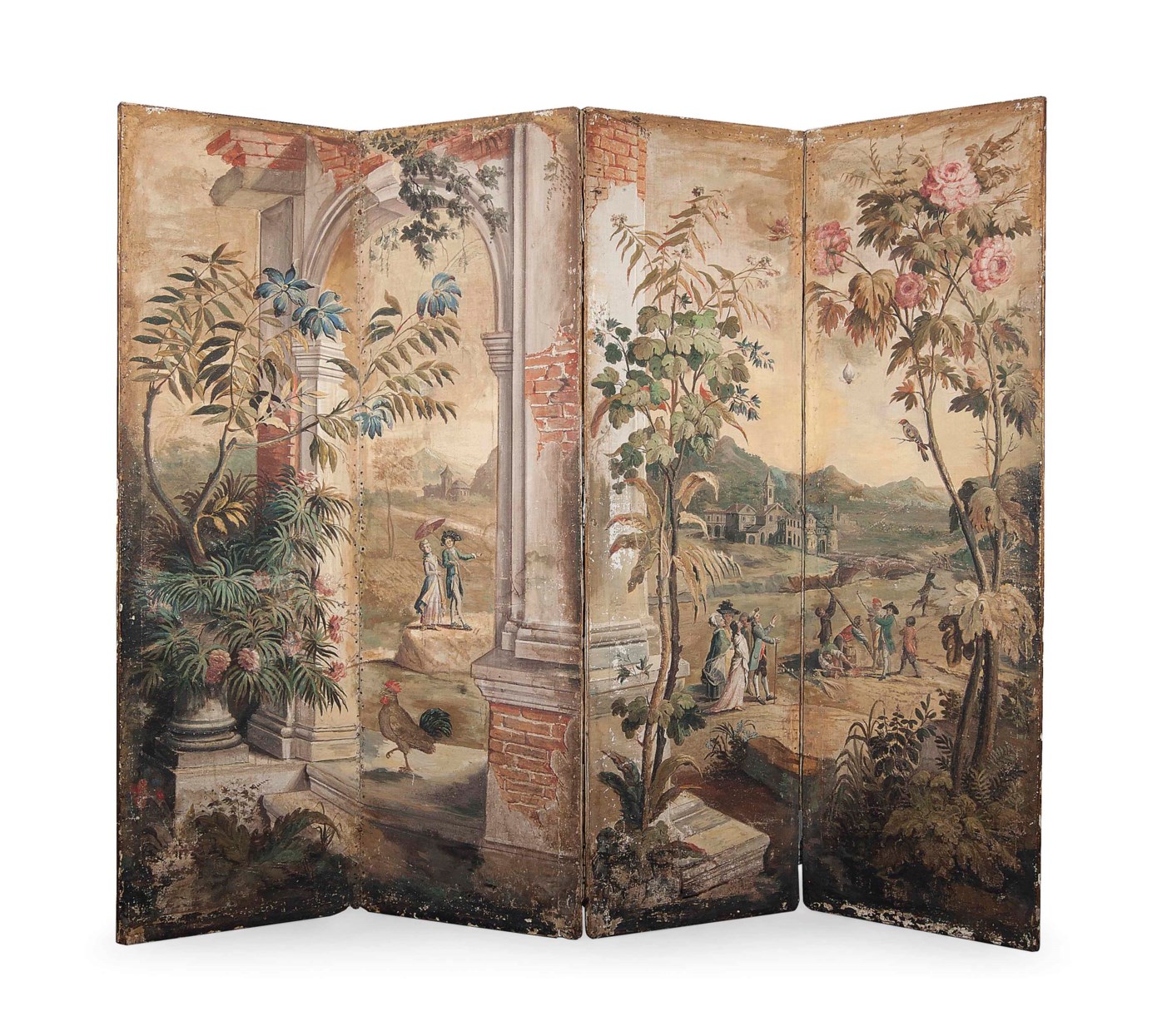 A PAINTED FOUR-FOLD SCREEN