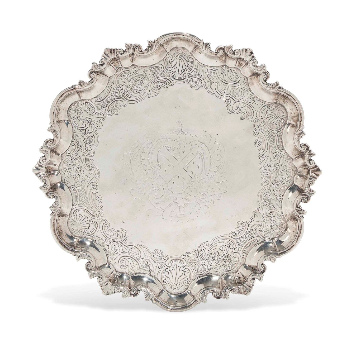 A GEORGE II IRISH SILVER ROCOCO SALVER , APPARENTLY STRUCK ONLY WITH ...