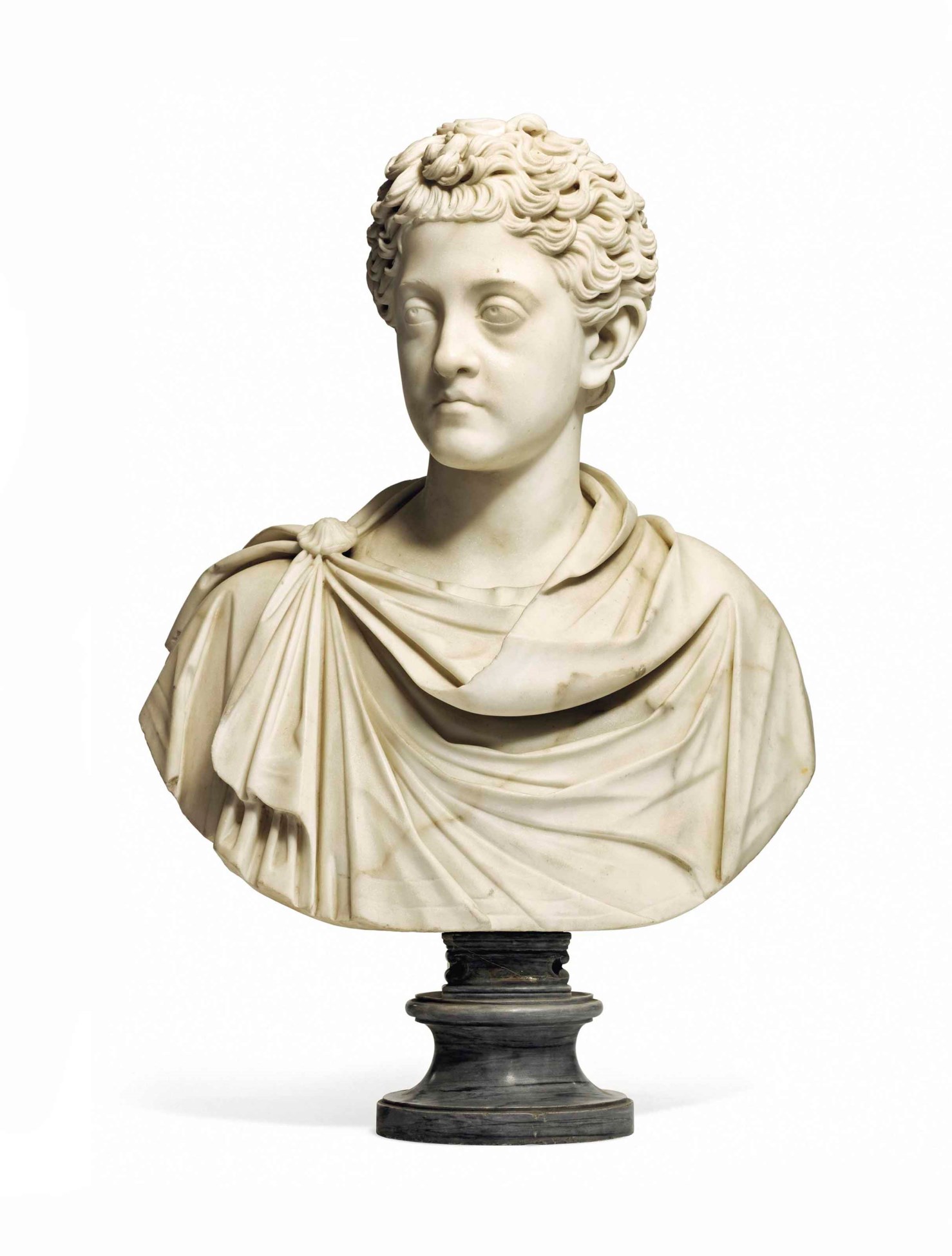 A CARVED MARBLE BUST OF THE YOUNG COMMODUS , AFTER THE ANTIQUE ...