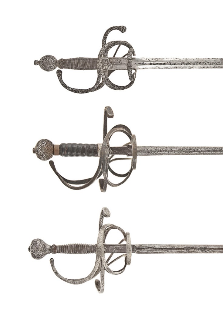 TWO COMPOSITE SWEPT-HILT RAPIERS & A DECORATIVE SWEPT-HILT RAPIER ...