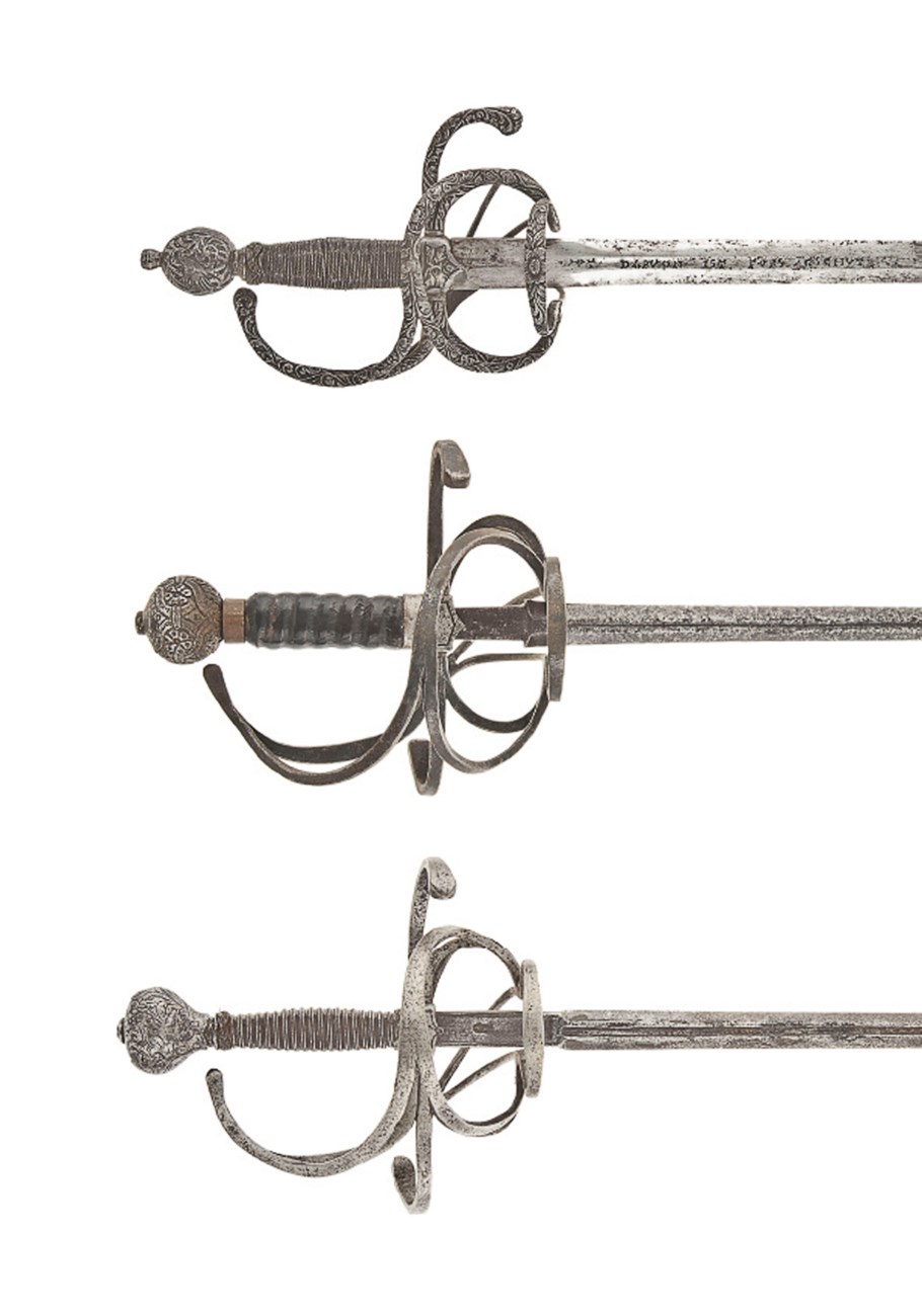 TWO COMPOSITE SWEPT-HILT RAPIERS & A DECORATIVE SWEPT-HILT RAPIER ...