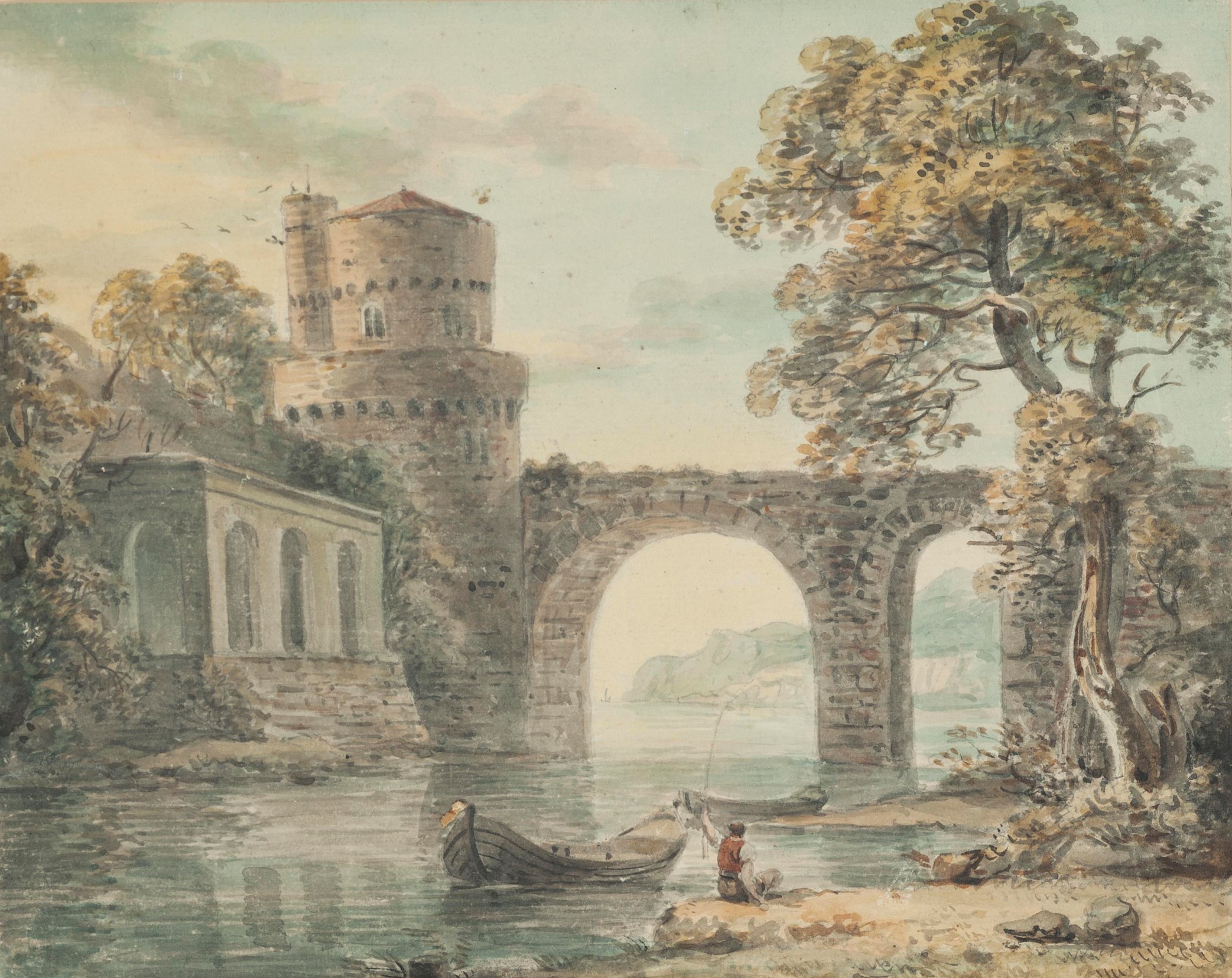 Paul Sandby, R.A. (Nottingham 1725-1809 London) , A fortified bridge ...
