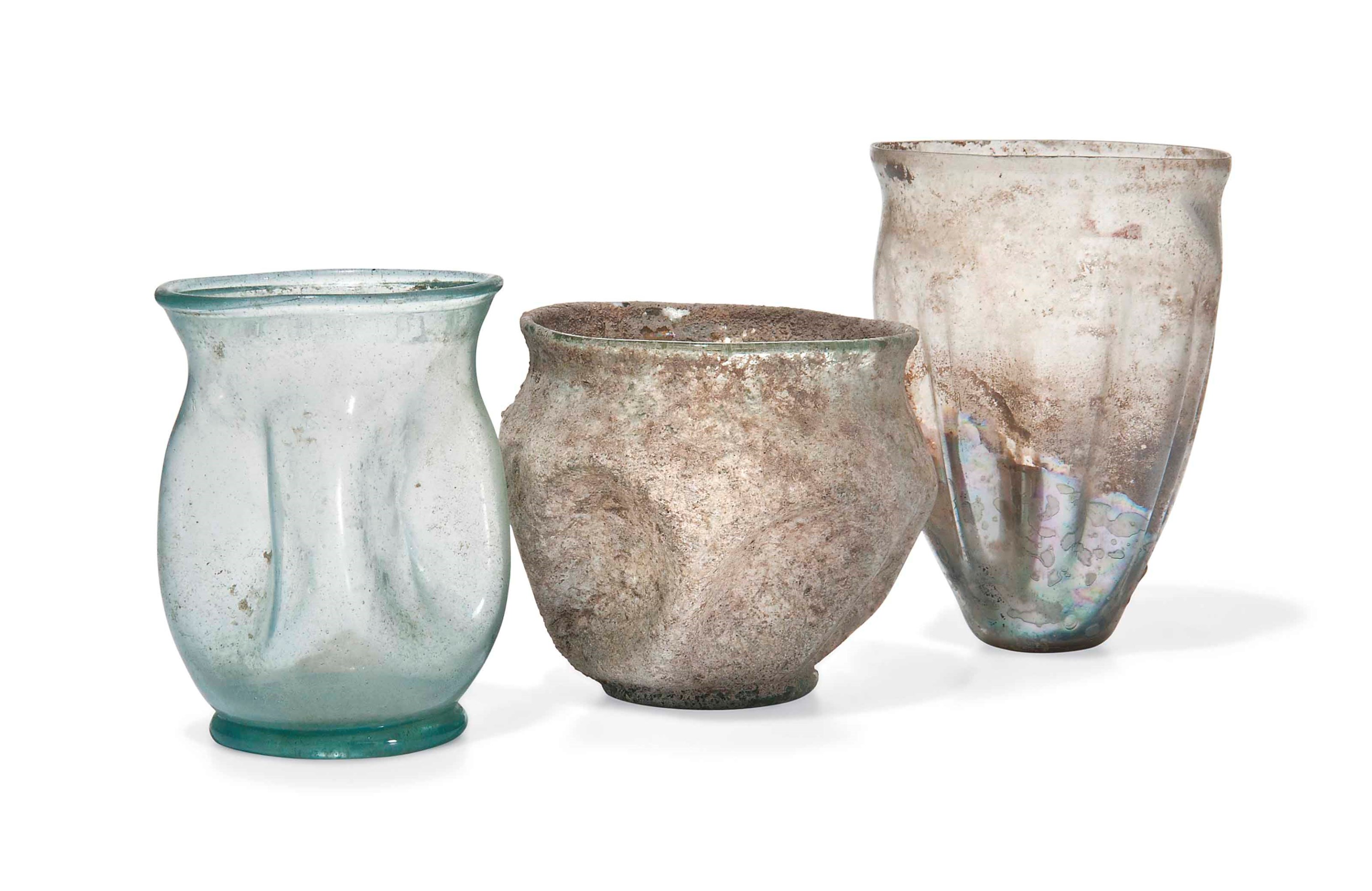 THREE ROMAN GLASS BEAKERS , CIRCA 1ST-2ND CENTURY A.D. | Christie's