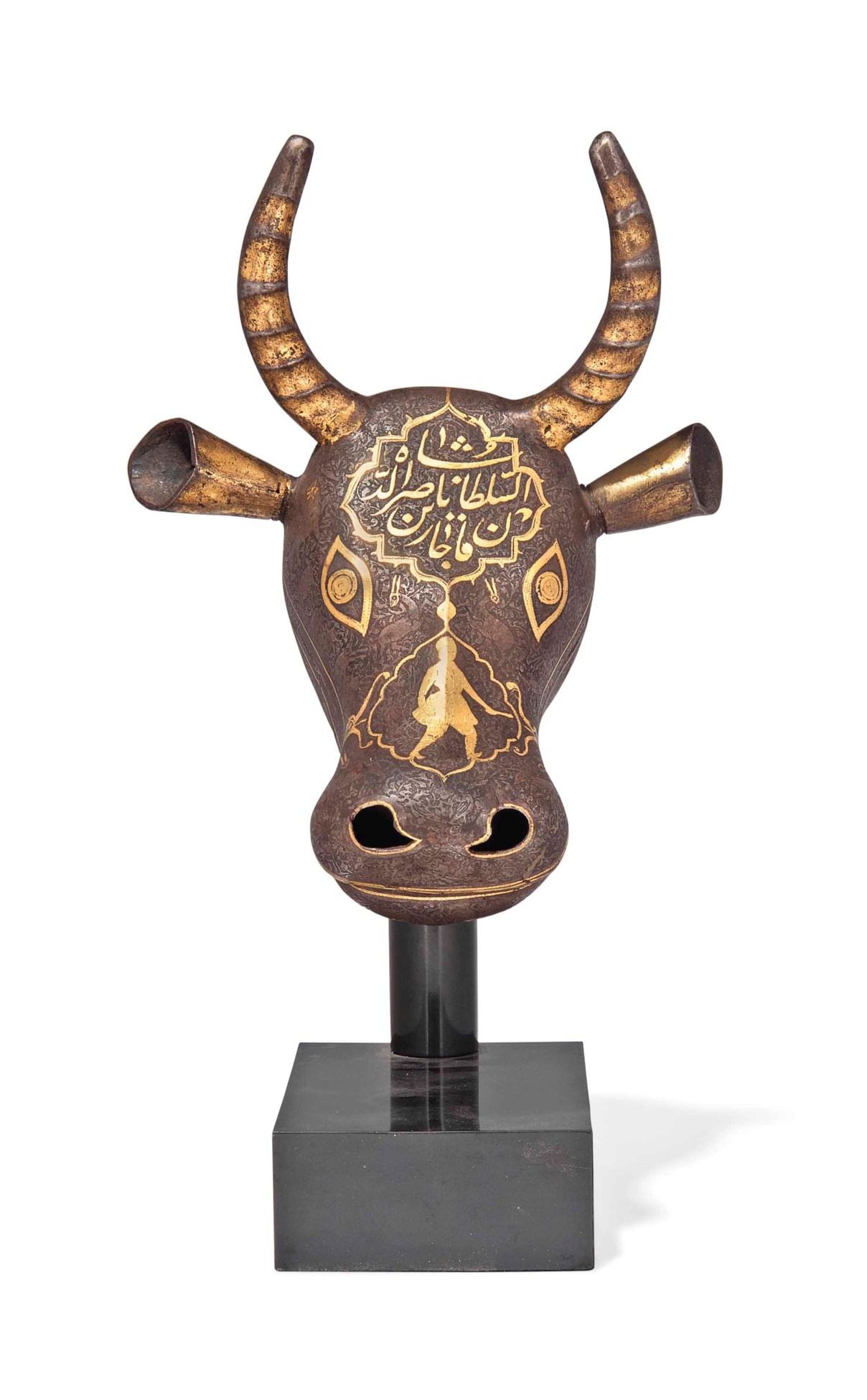 A LARGE QAJAR GOLD-DAMASCENED STEEL CEREMONIAL MACE HEAD , IRAN, 19TH ...