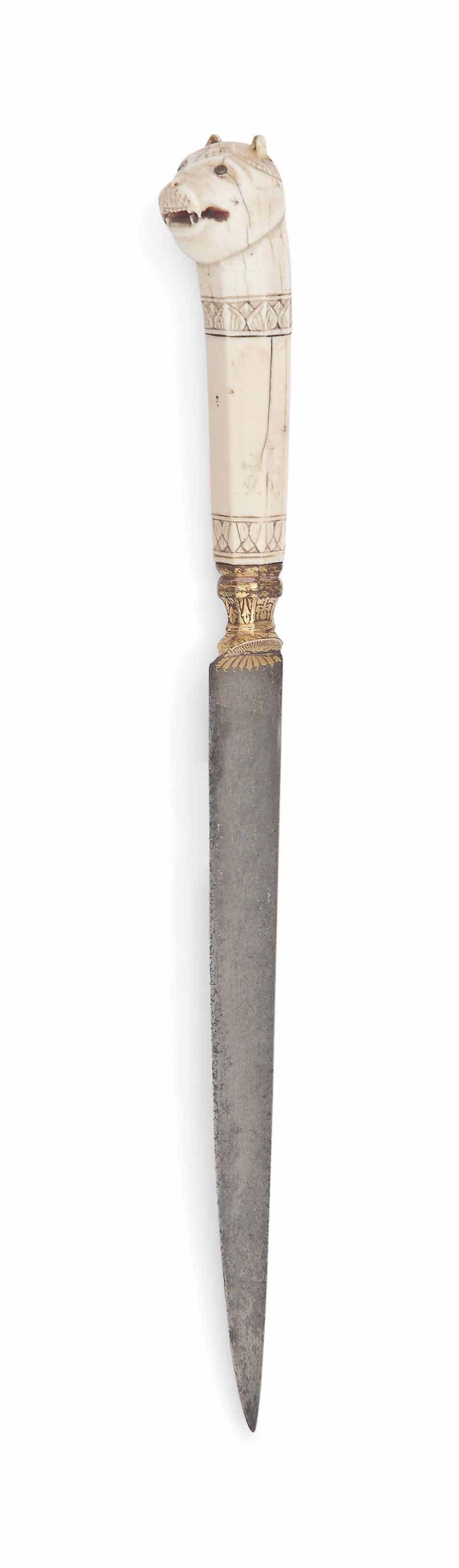 A MUGHAL LION-HEADED IVORY-HILTED DAGGER