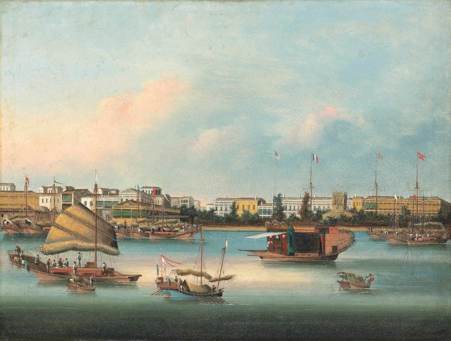 Chinese School, circa 1850 , The waterfront at Canton showing the ...