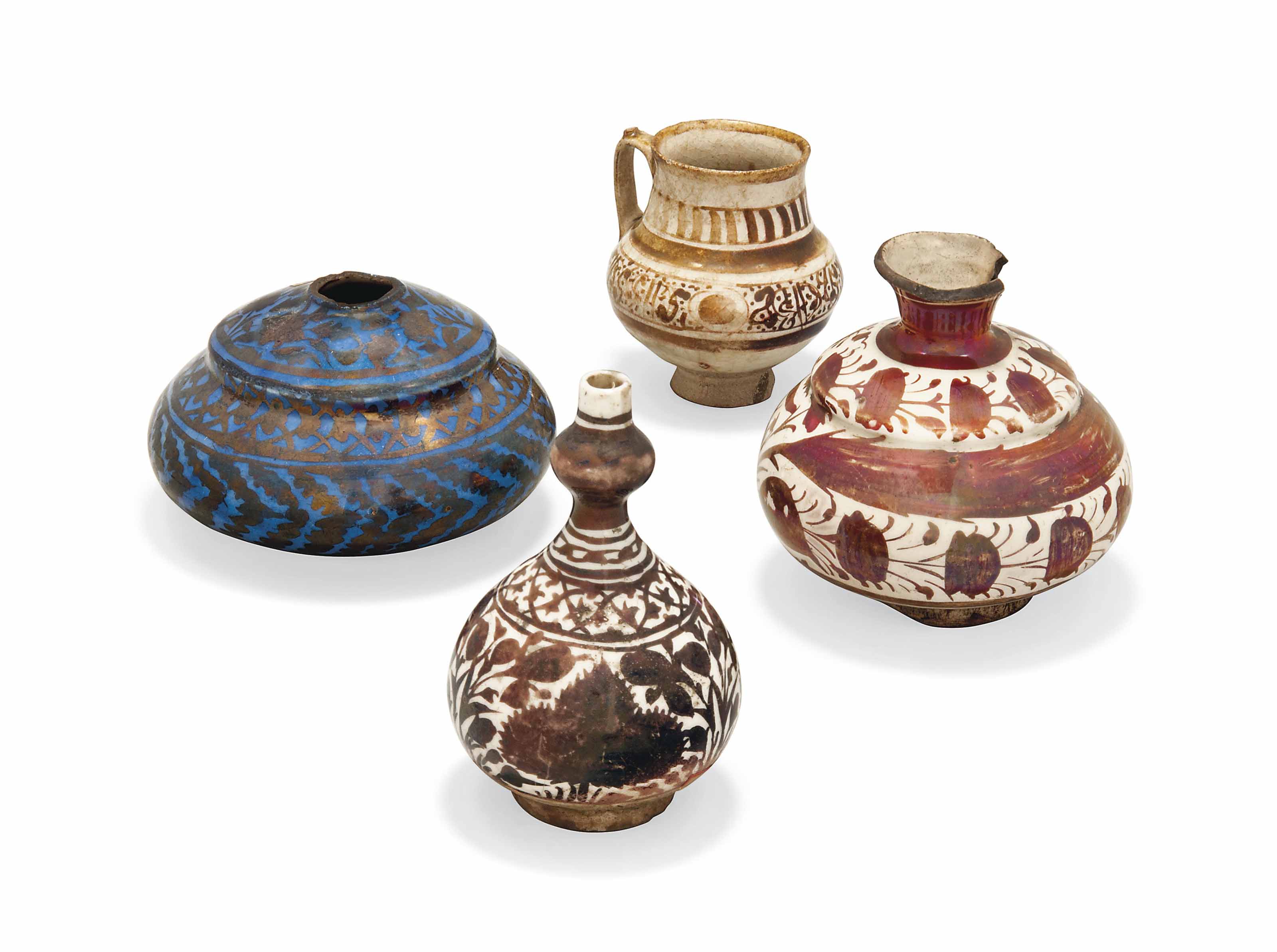 FOUR LUSTRE POTTERY VESSELS