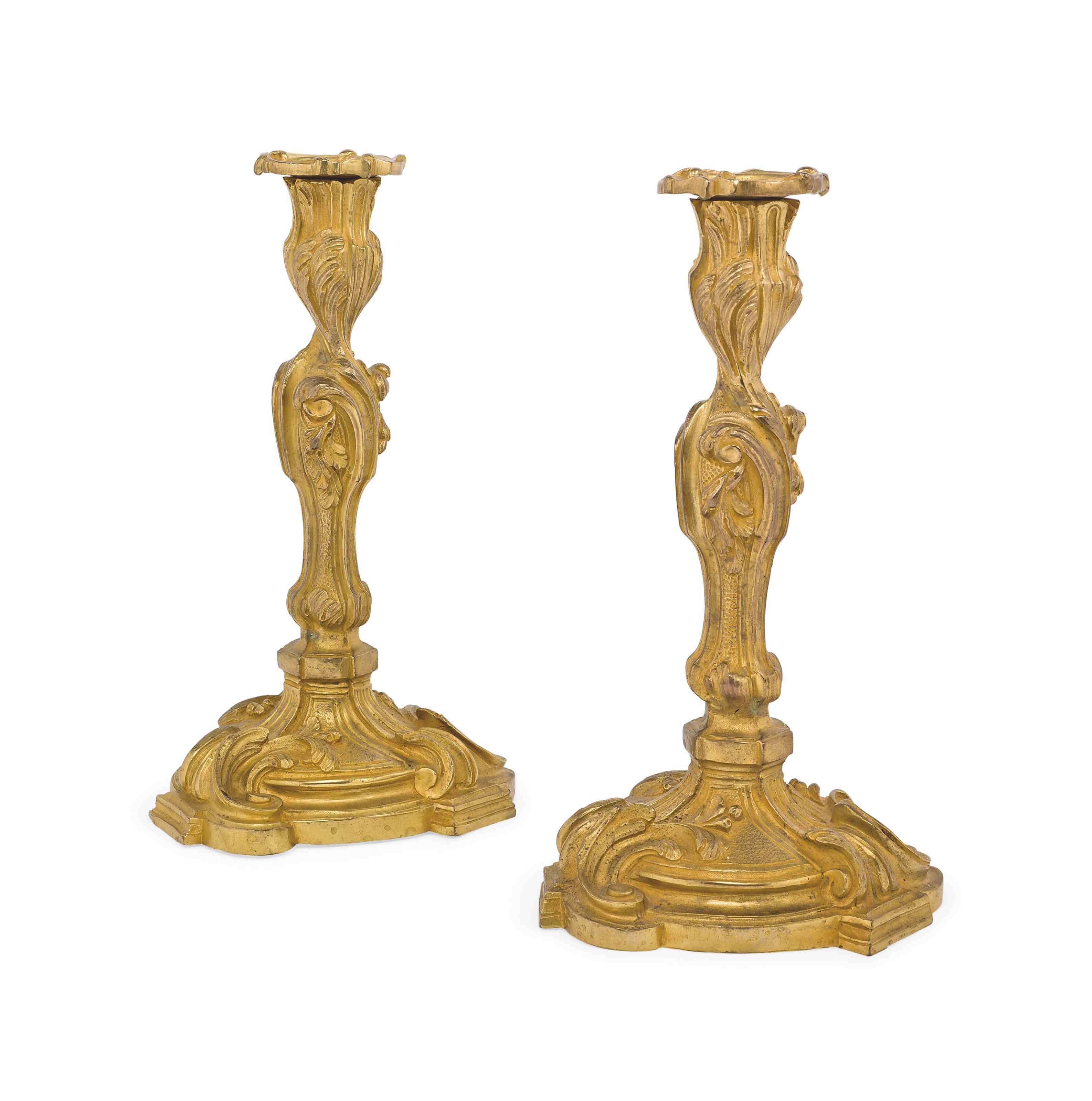 A PAIR OF LOUIS XV-STYLE ORMOLU CANDLESTICKS
