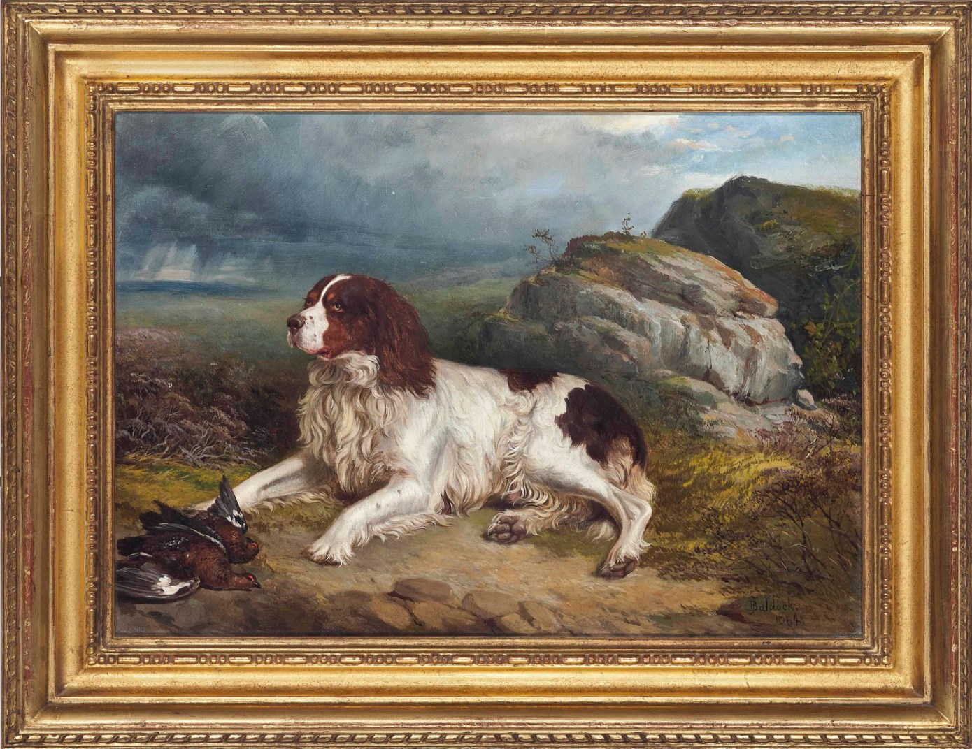 James Walsham Baldock (1822-1898) , A spaniel guarding the day's bag ...
