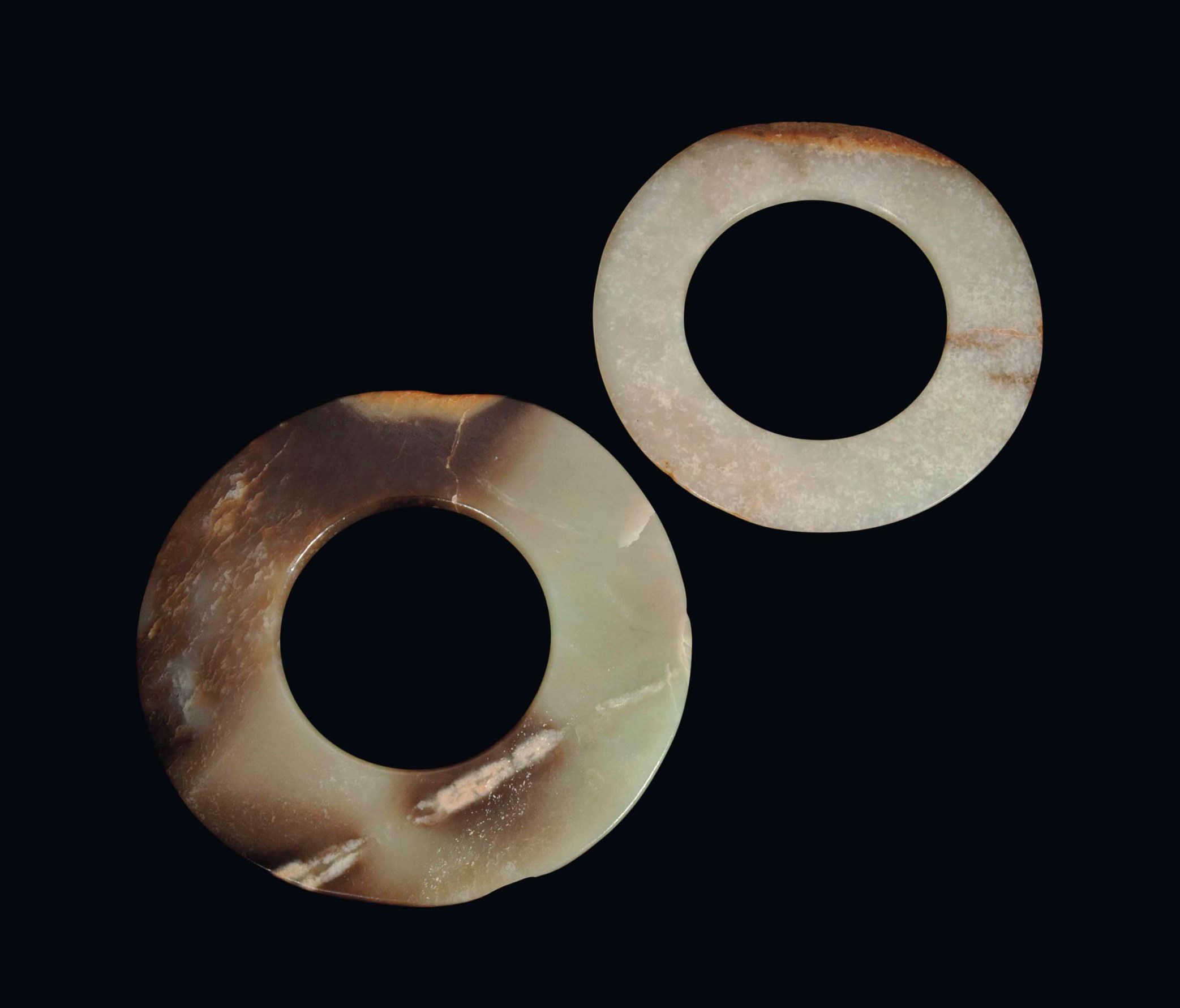 TWO CHINESE JADE DISCS, BI , NEOLITHIC PERIOD (C.6500-1700 BC) AND ...