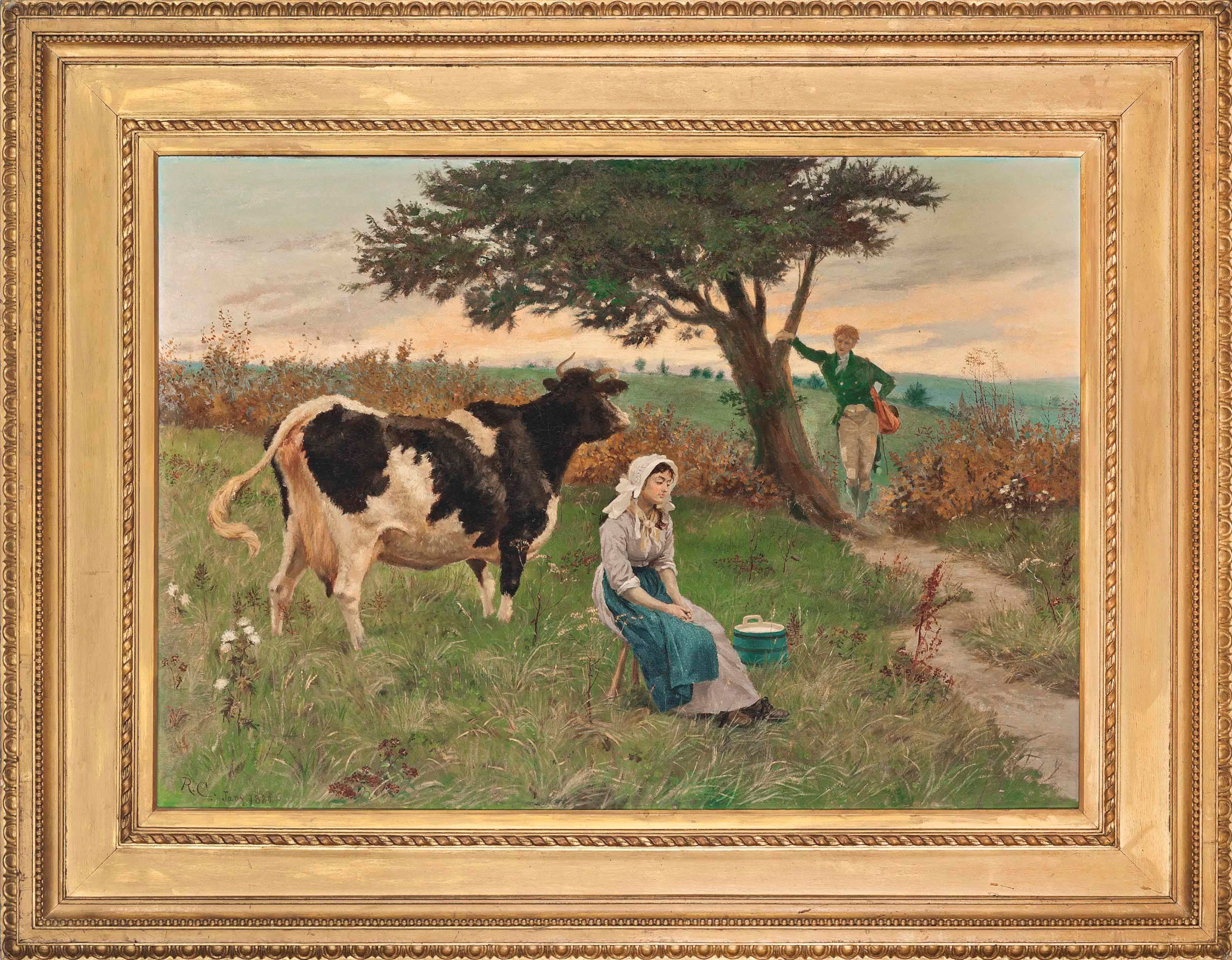 Randolph Caldecott, R.I. (1846-1886) , The dairymaid and her admirers ...