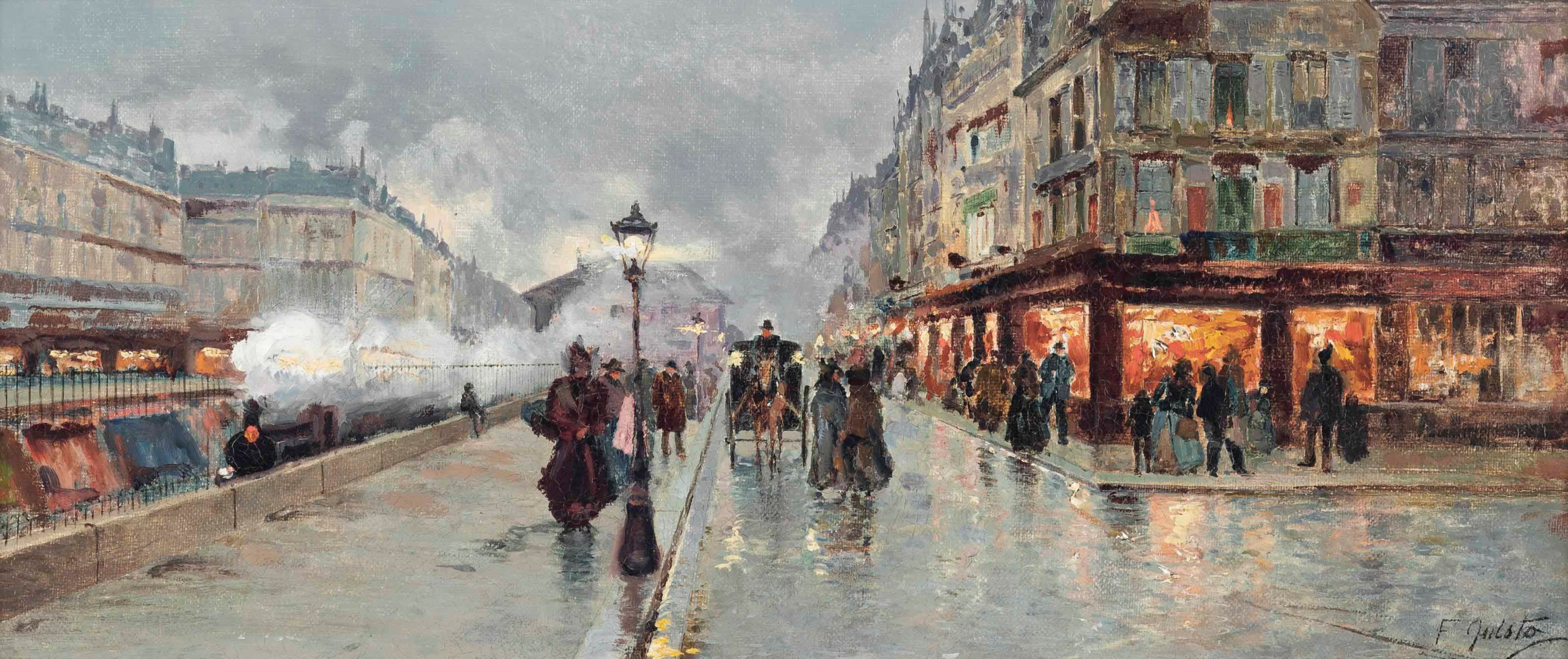 Fausto Giusto (Italian, 1890-1910) , At the Gare Saint Lazare towards ...