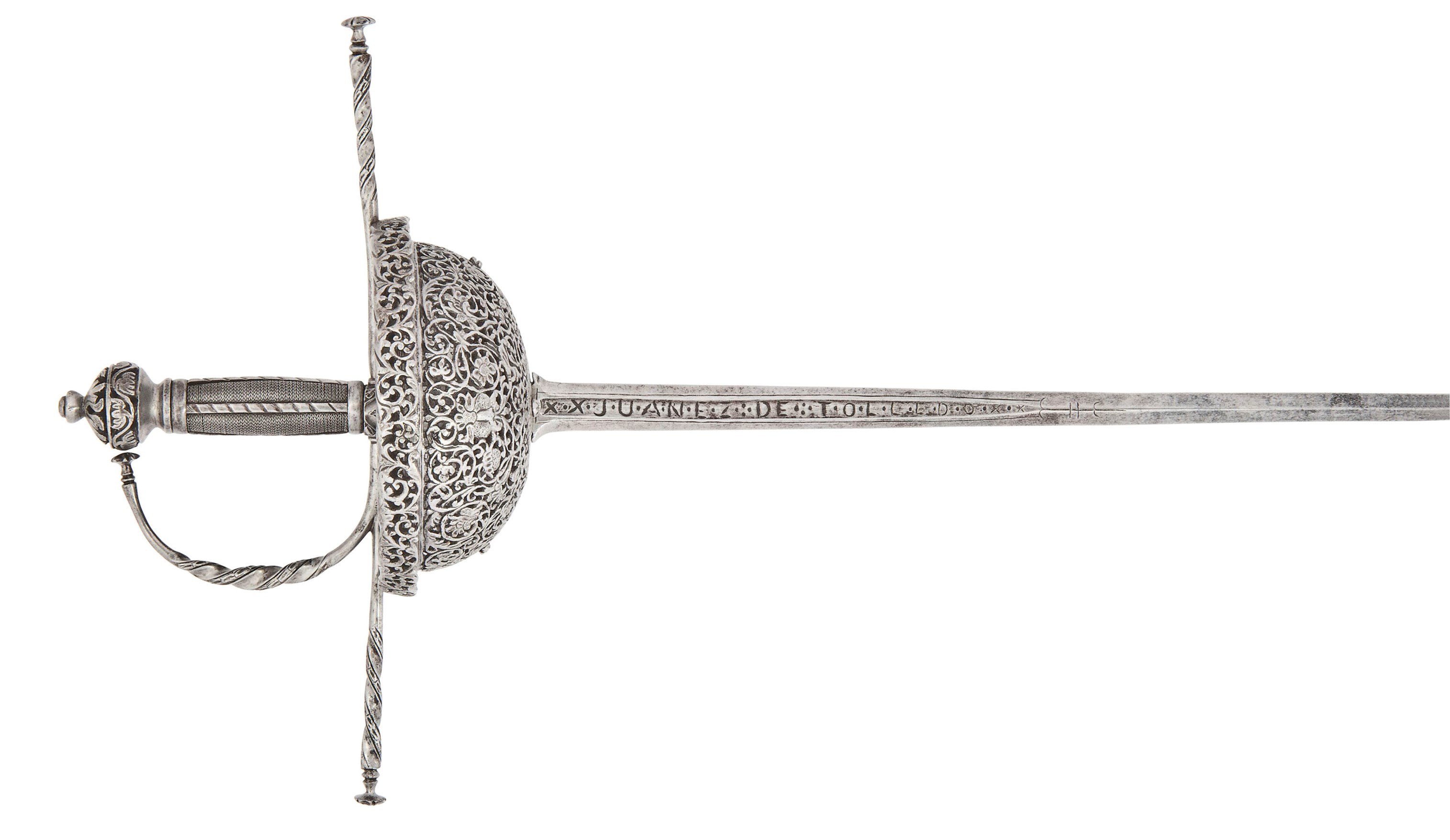 AN ORNATE CUP-HILT RAPIER WITH PIERCED AND CHISELLED HILT , IN SPANISH ...
