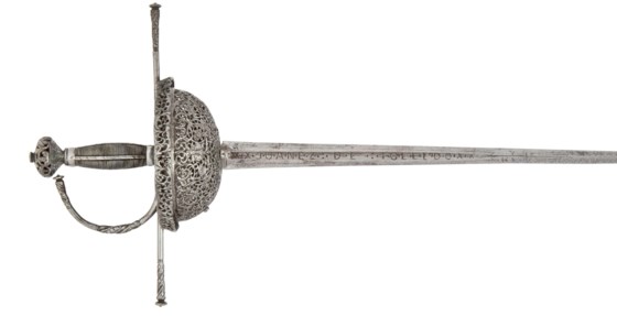 AN ORNATE CUP-HILT RAPIER WITH PIERCED AND CHISELLED GUARD , IN SPANISH ...