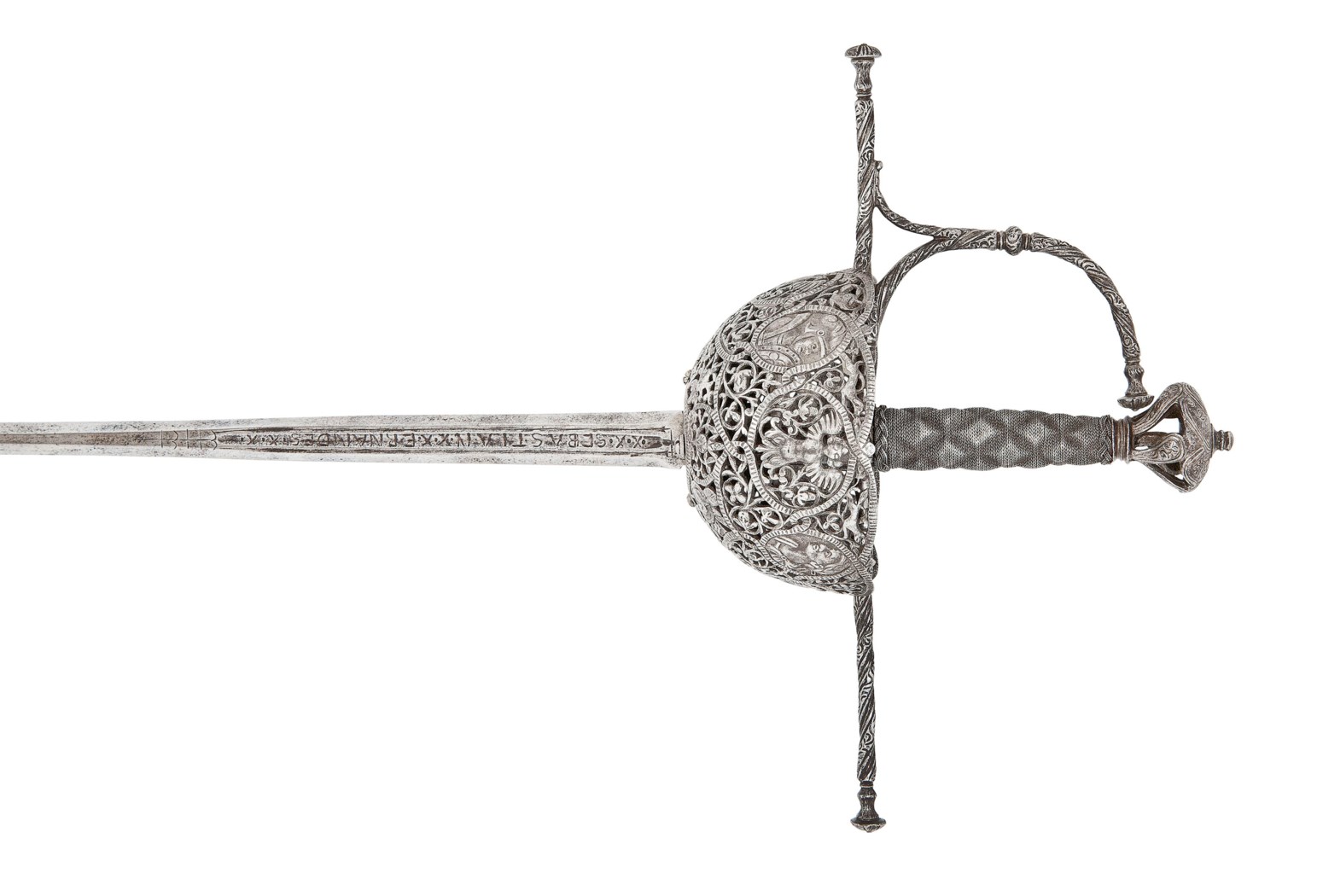 AN ORNATE CUP-HILT RAPIER WITH PIERCED AND CHISELLED GUARD , IN ITALIAN ...