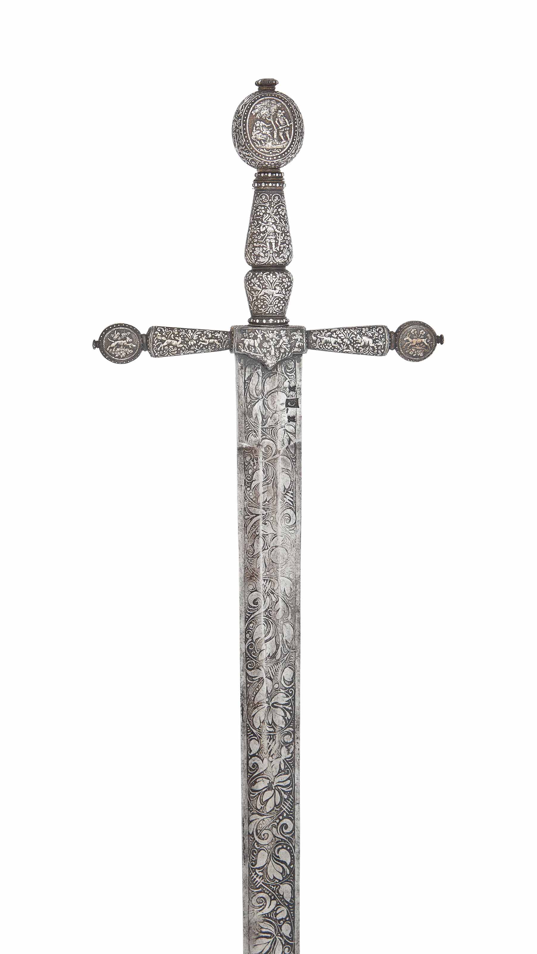 A VERY FINE GERMAN CRUCIFORM SWORD , EARLY 17TH CENTURY, THE BLADE ...