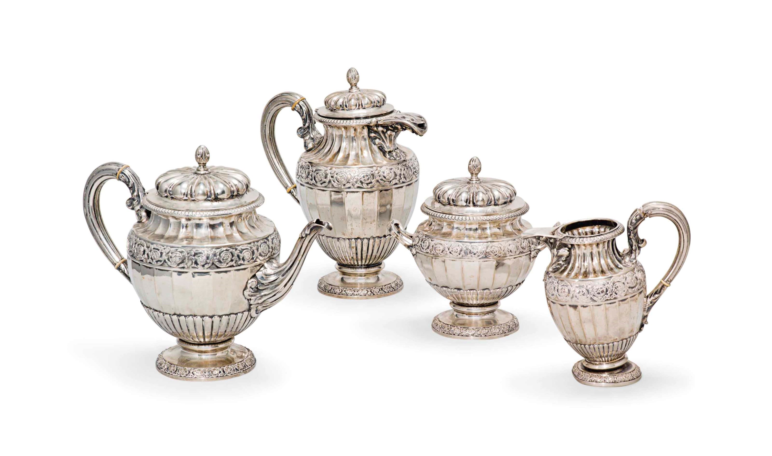 A GERMAN SILVER FOUR-PIECE TEA AND COFFEE SERVICE , MAKER'S MARK A ...