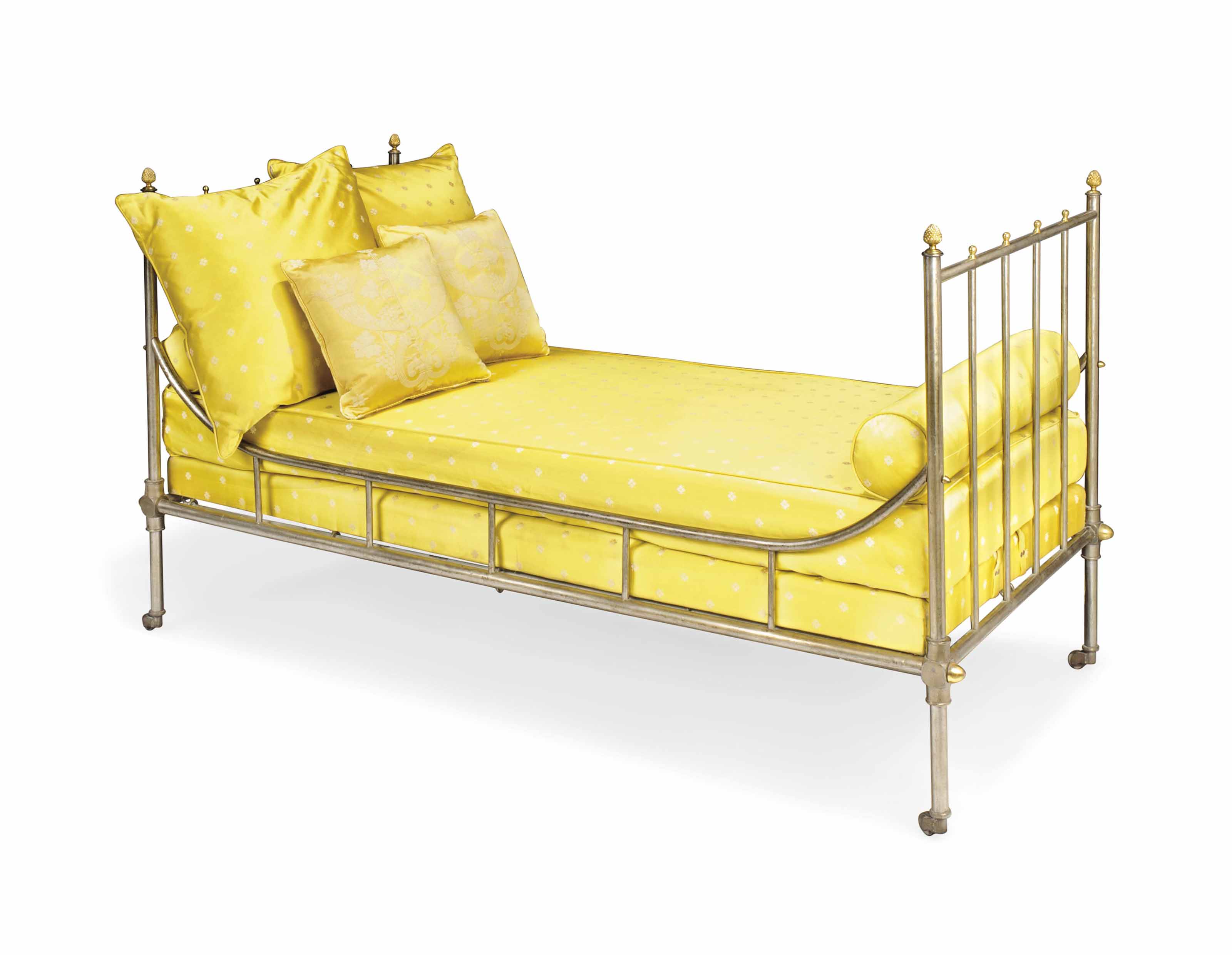 A FRENCH STEEL AND GILT-BRASS DAYBED