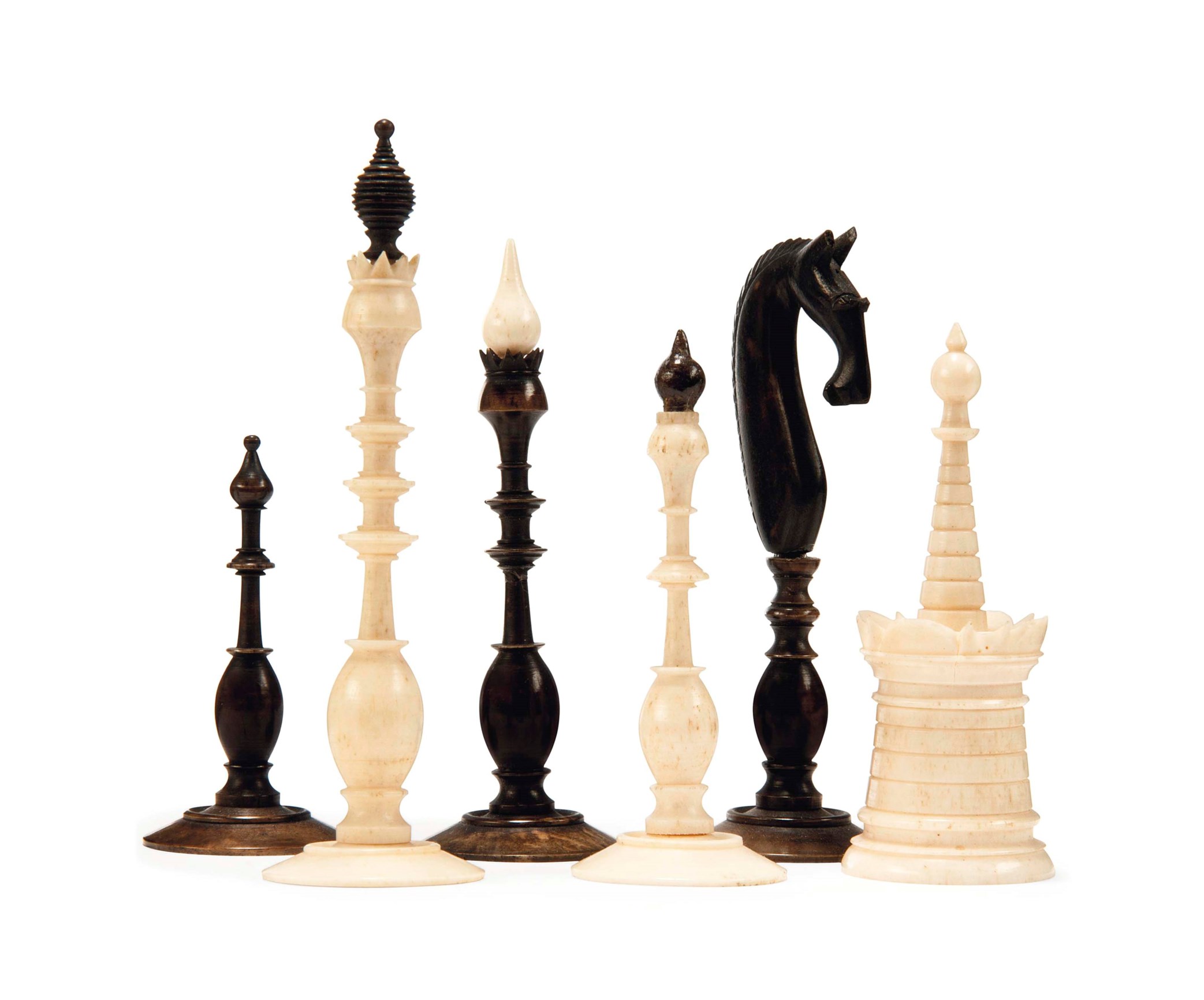 A NORTH EUROPEAN TURNED BONE 'SELENUS' CHESS SET, DUTCH, MID-19TH ...