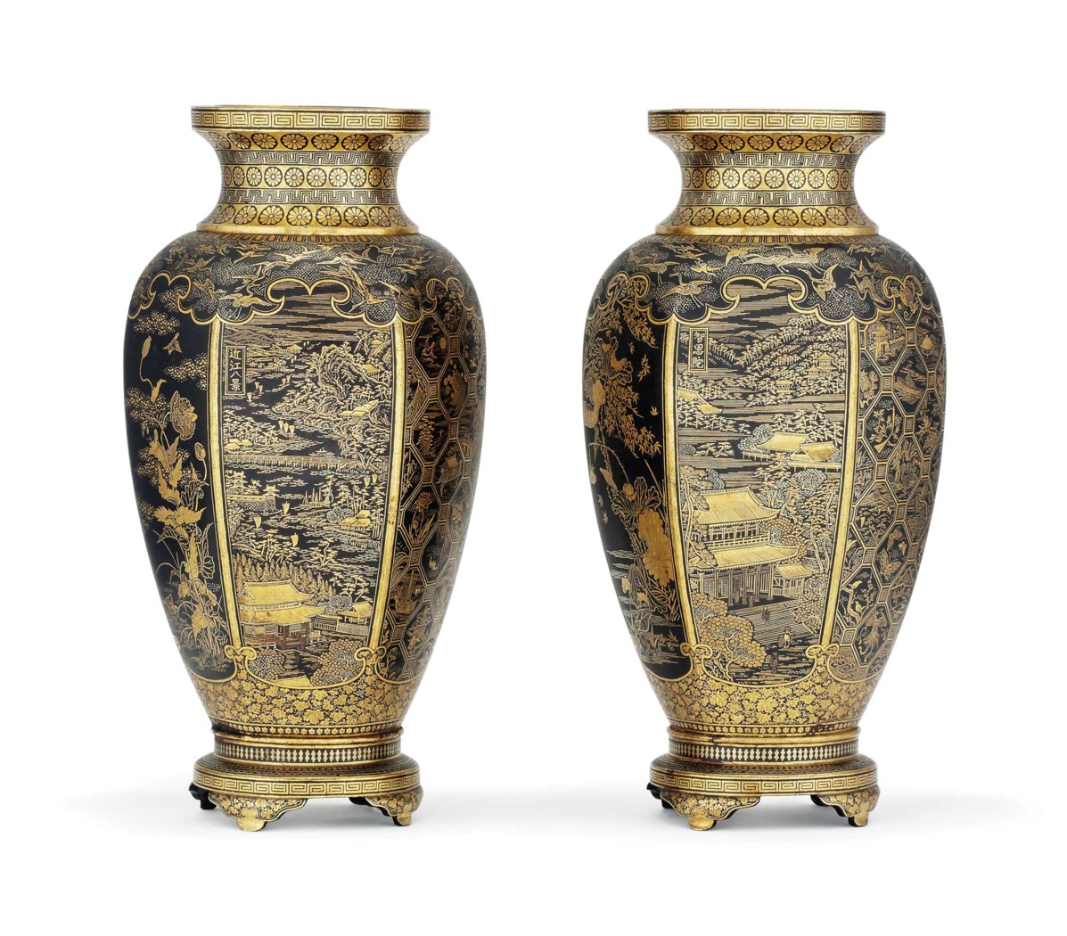 A Pair of Komai Vases, EACH SIGNED KYOTO KOMAI SEI AND SEALED RAKU ...
