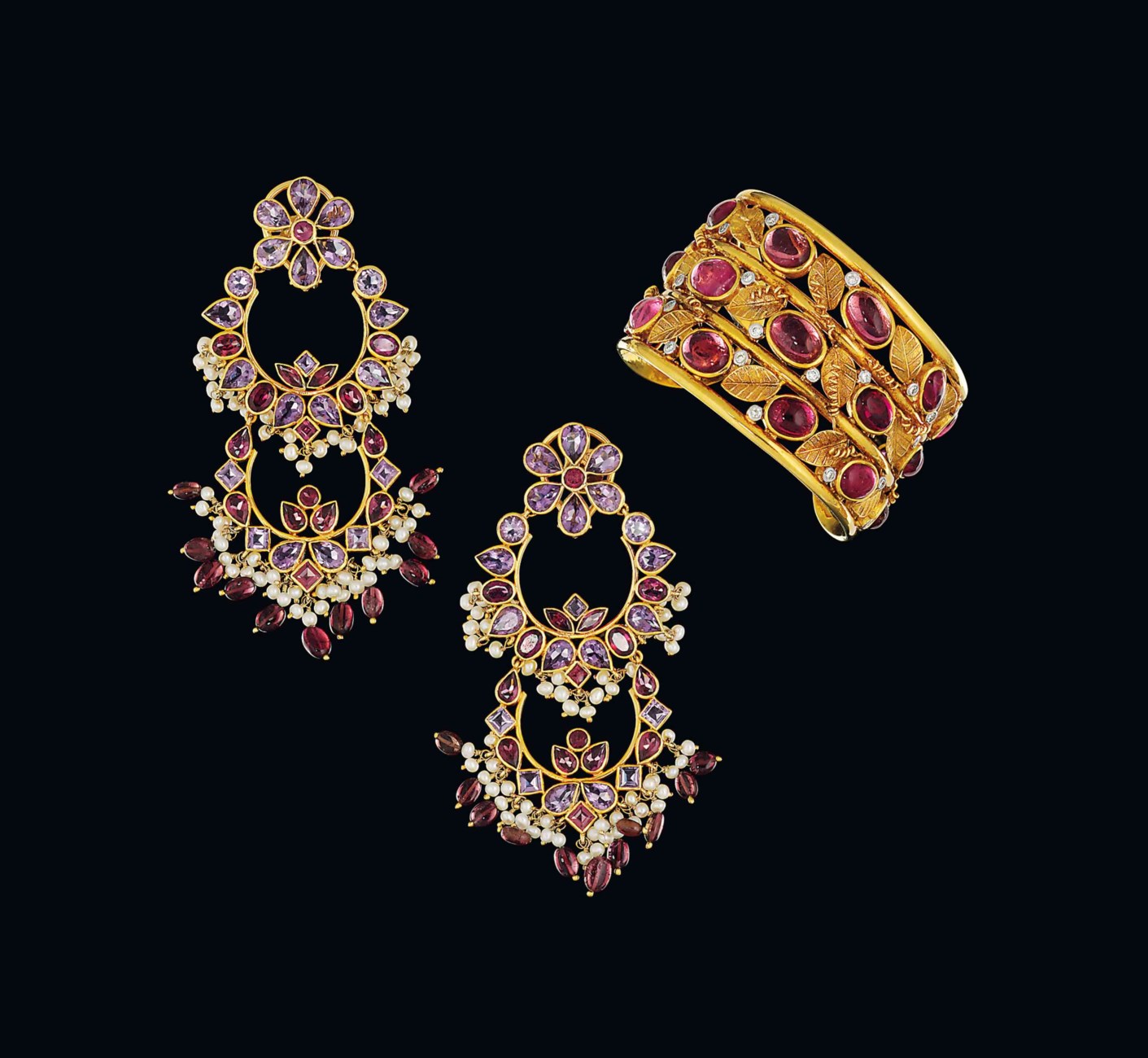 An Indian gem-set bangle and earrings | Christie's