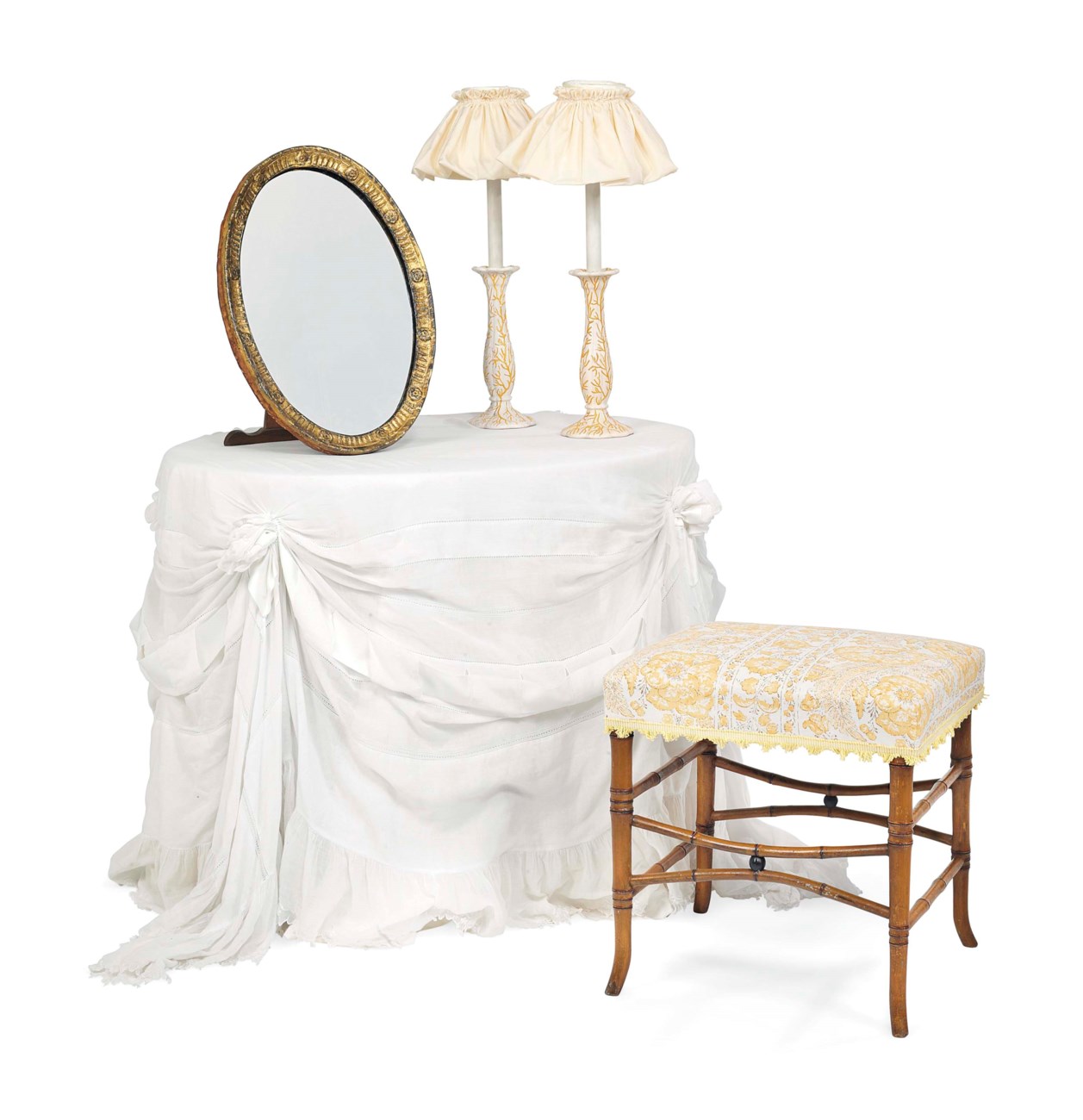 A SILK AND COTTON-COVERED OVAL DRESSING TABLE , 20TH CENTURY | Christie's