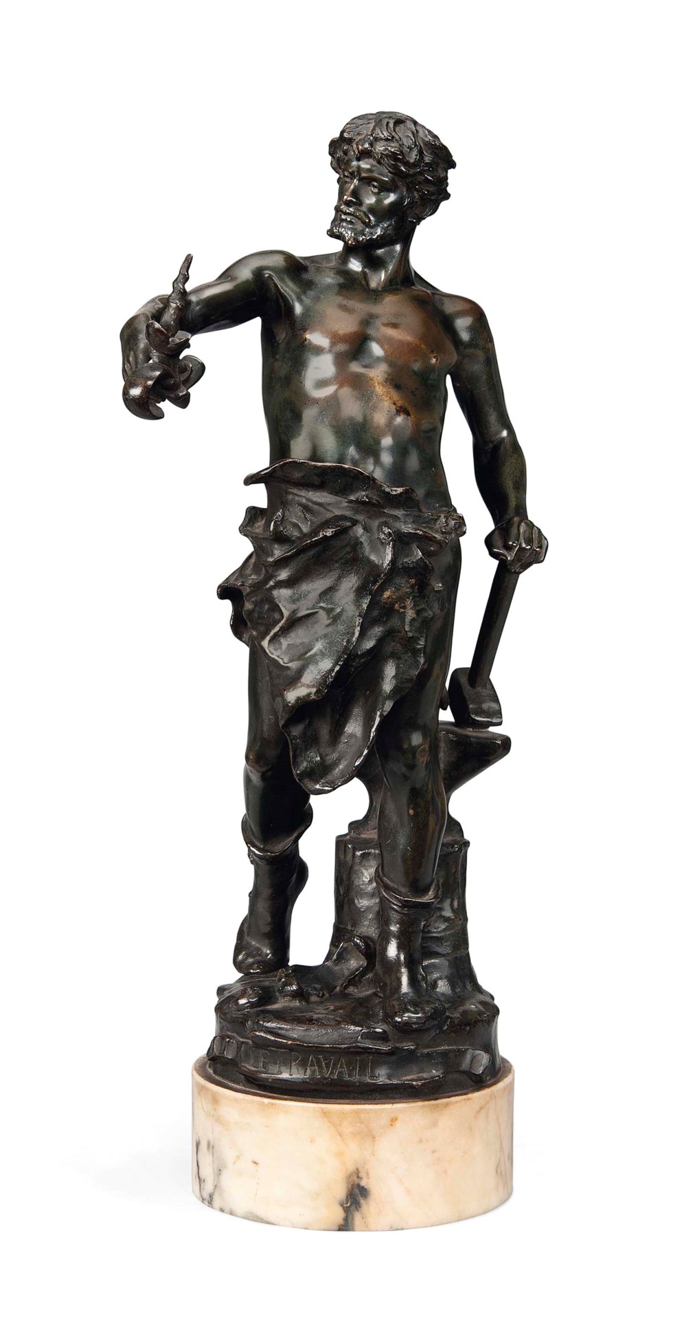 A BRONZE FIGURE OF A BLACKSMITH ENTITLED 'LE TRAVAIL' , LATE 19TH ...
