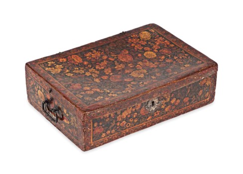 A FINE LACQUERED PAPIER-MÂCHÉ CASKET , BY MUHAMMAD SADIQ, IRAN, DATED ...