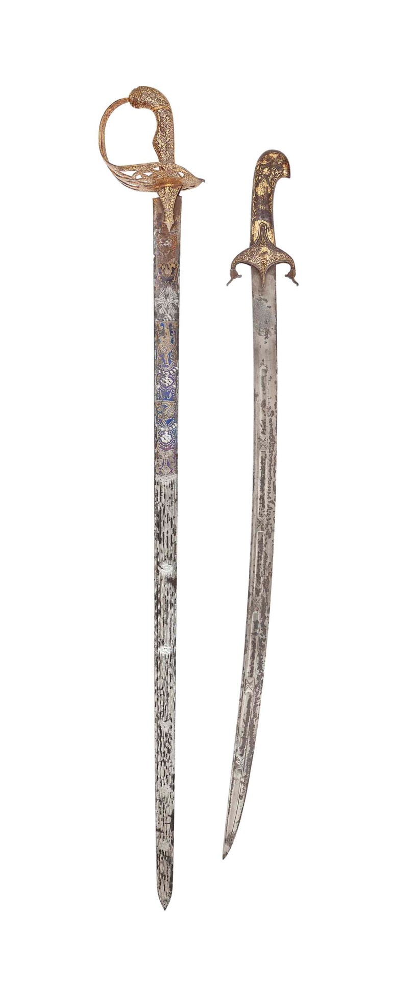 TWO GOLD-DAMASCENED SWORDS , INDIA AND IRAN, 19TH CENTURY | Christie's