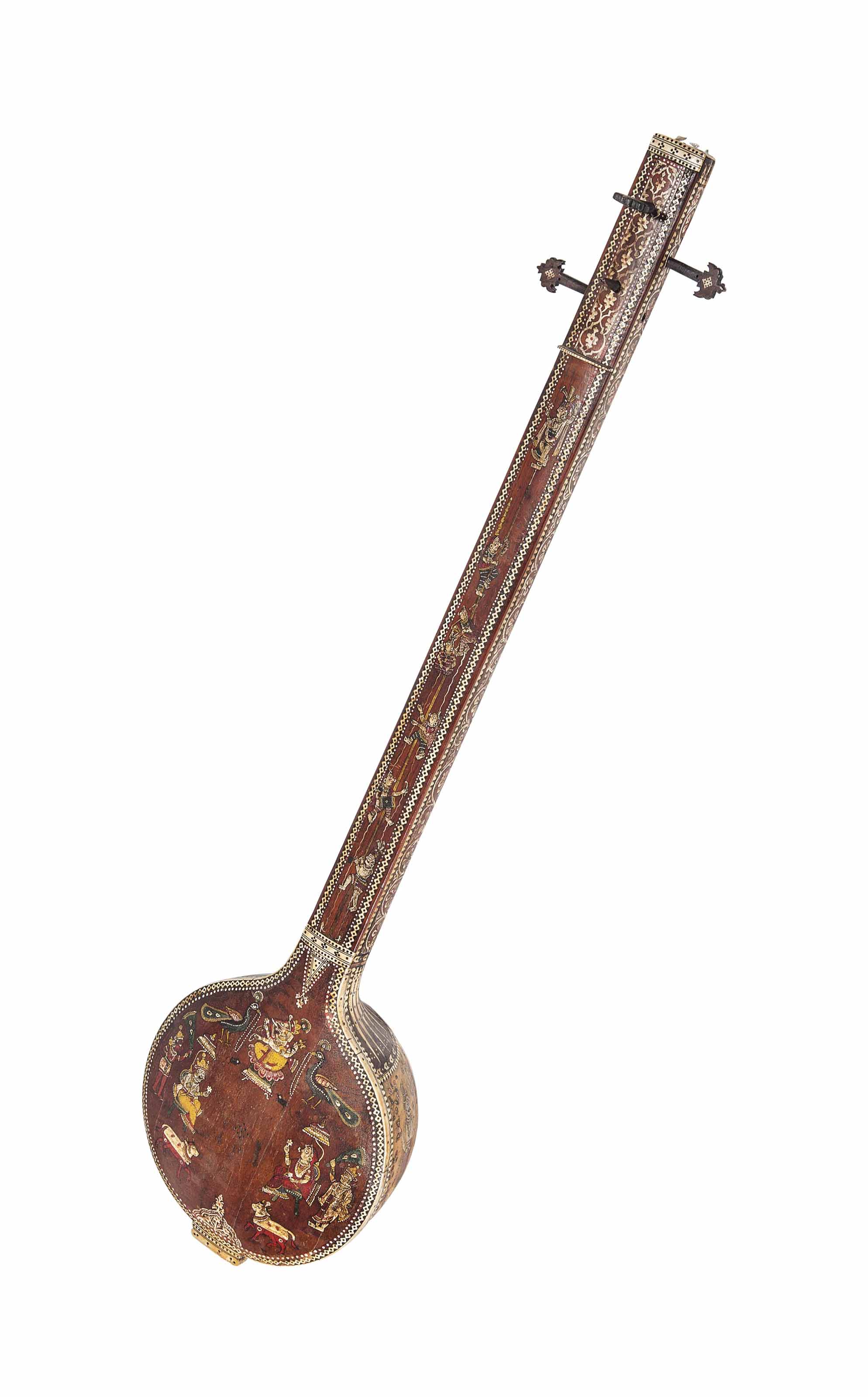 A PAINTED AND IVORY-INLAID STRINGED INSTRUMENT (TAMBURI)