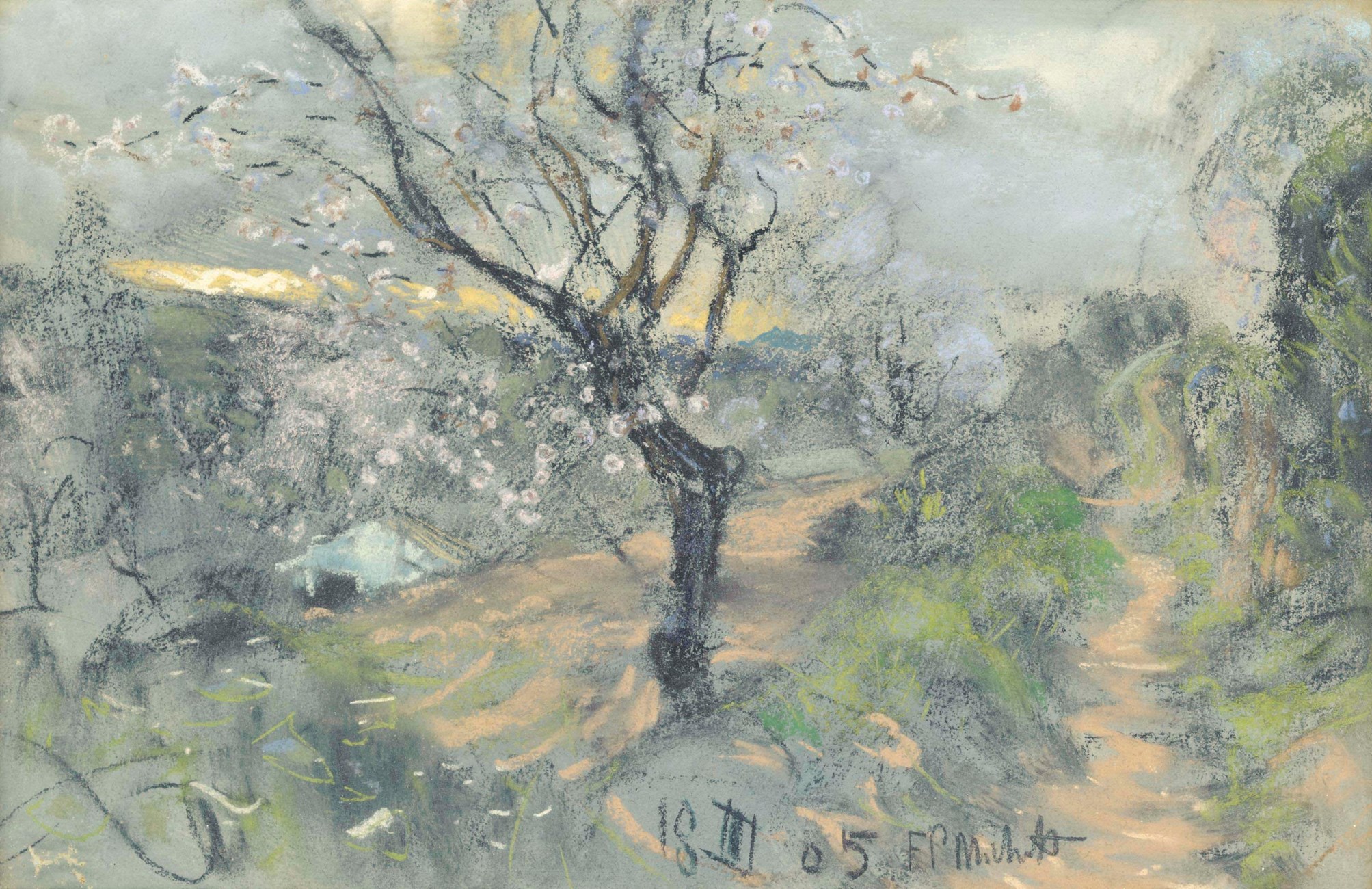 Francesco Paolo Michetti (1851-1929) , Paesaggio: Italian fields with ...