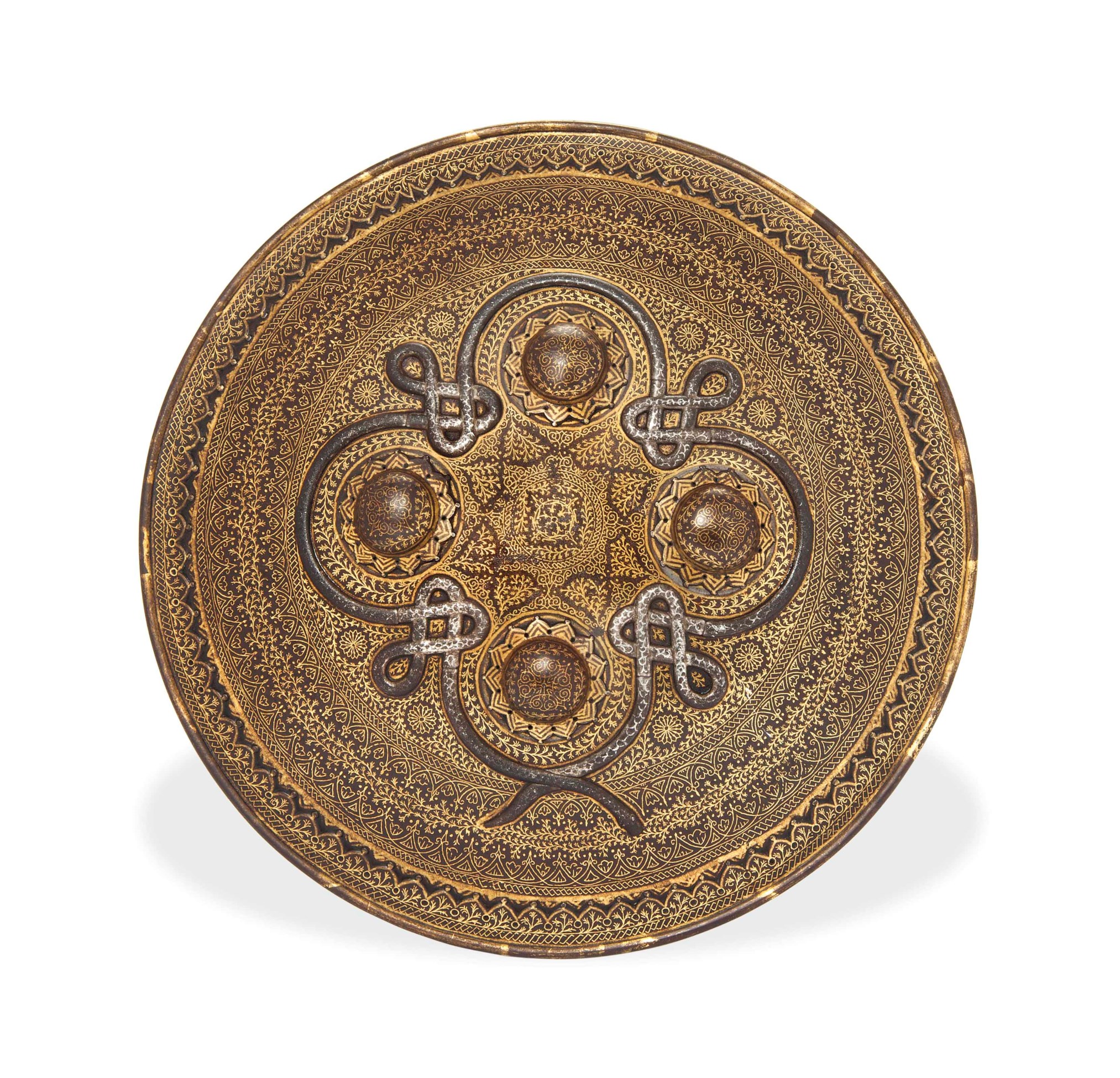 A GOLD-DAMASCENED (KOFTGARI) STEEL CIRCULAR SHIELD , NORTH INDIA, 19TH ...