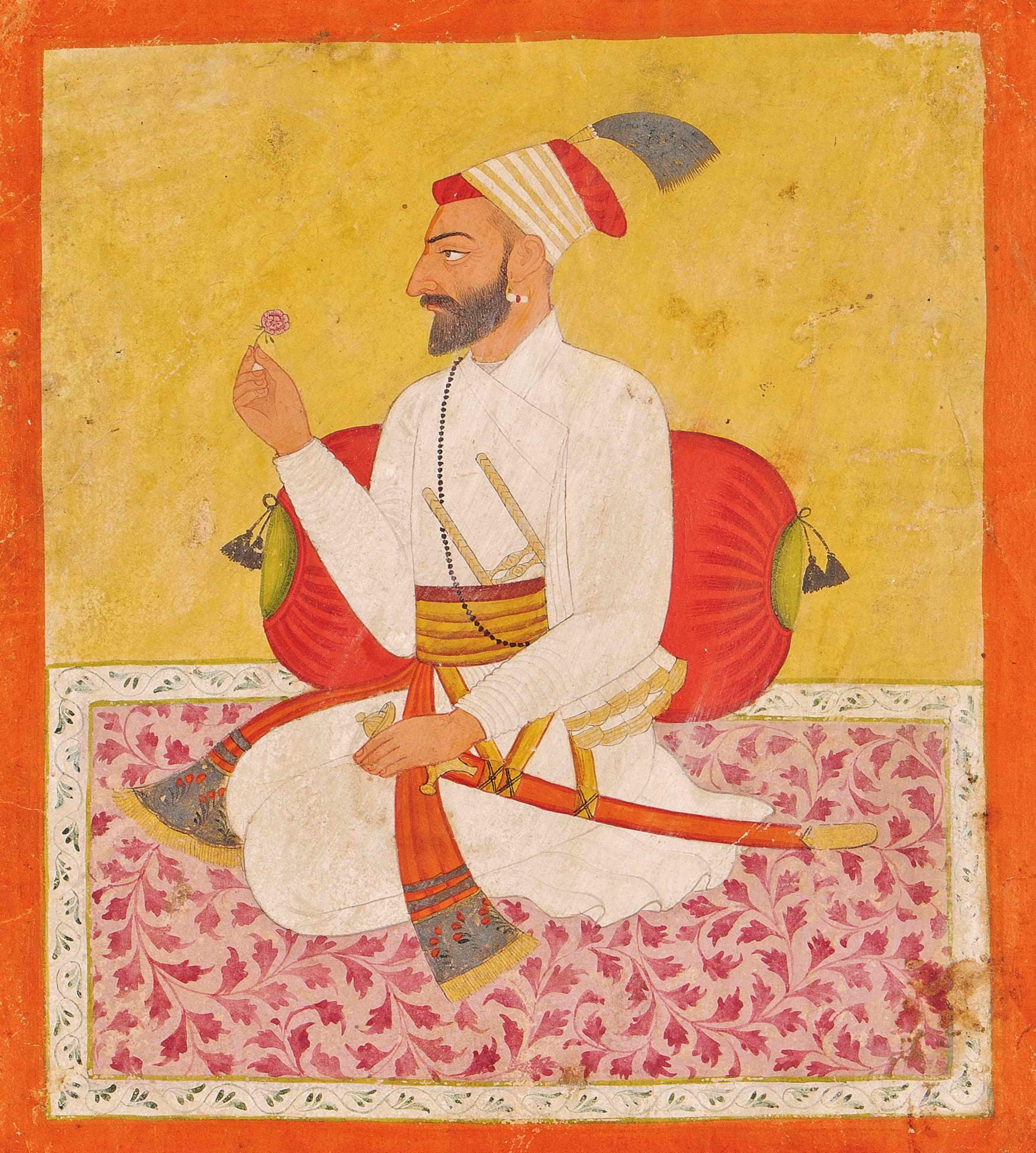 A RAJA HOLDING A FLOWER, PROBABLY RAJA HARI DEV OF JAMMU , BASOHLI ...