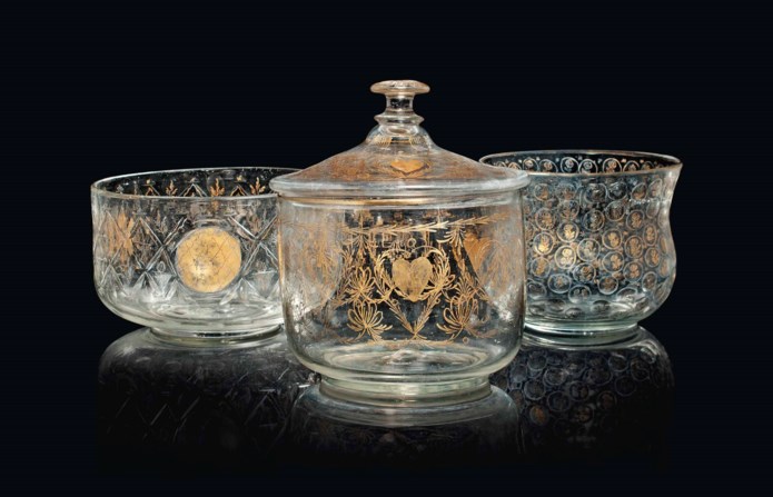 THREE BEYKOZ GILT CLEAR GLASS BOWLS , OTTOMAN TURKEY, 19TH CENTURY ...