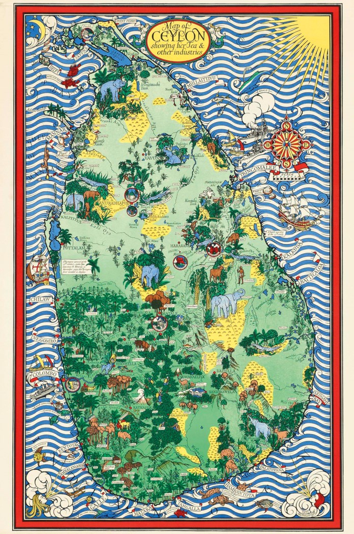 MacDonald (Max) Gill (1884-1947) , MAP OF CEYLON SHOWING HER TEA AND ...