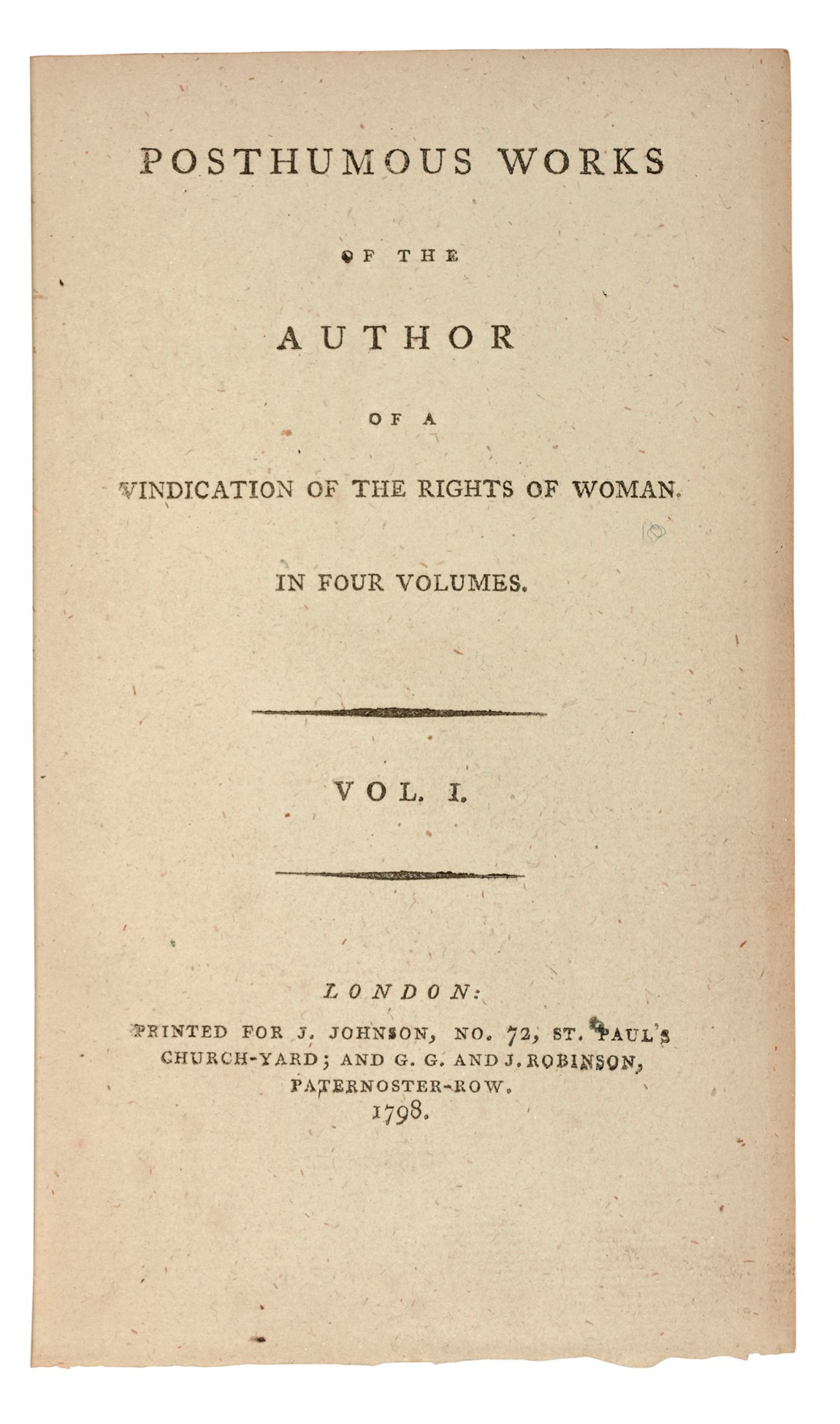 WOLLSTONECRAFT, Mary (1759-1797). Posthumous Works of the Author of a ...