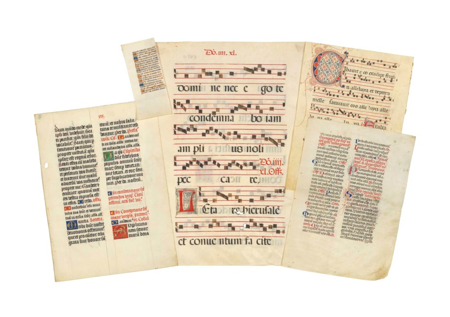 A GROUP OF LEAVES FROM LITURGICAL MANUSCRIPTS, in Latin, DECORATED OR ...