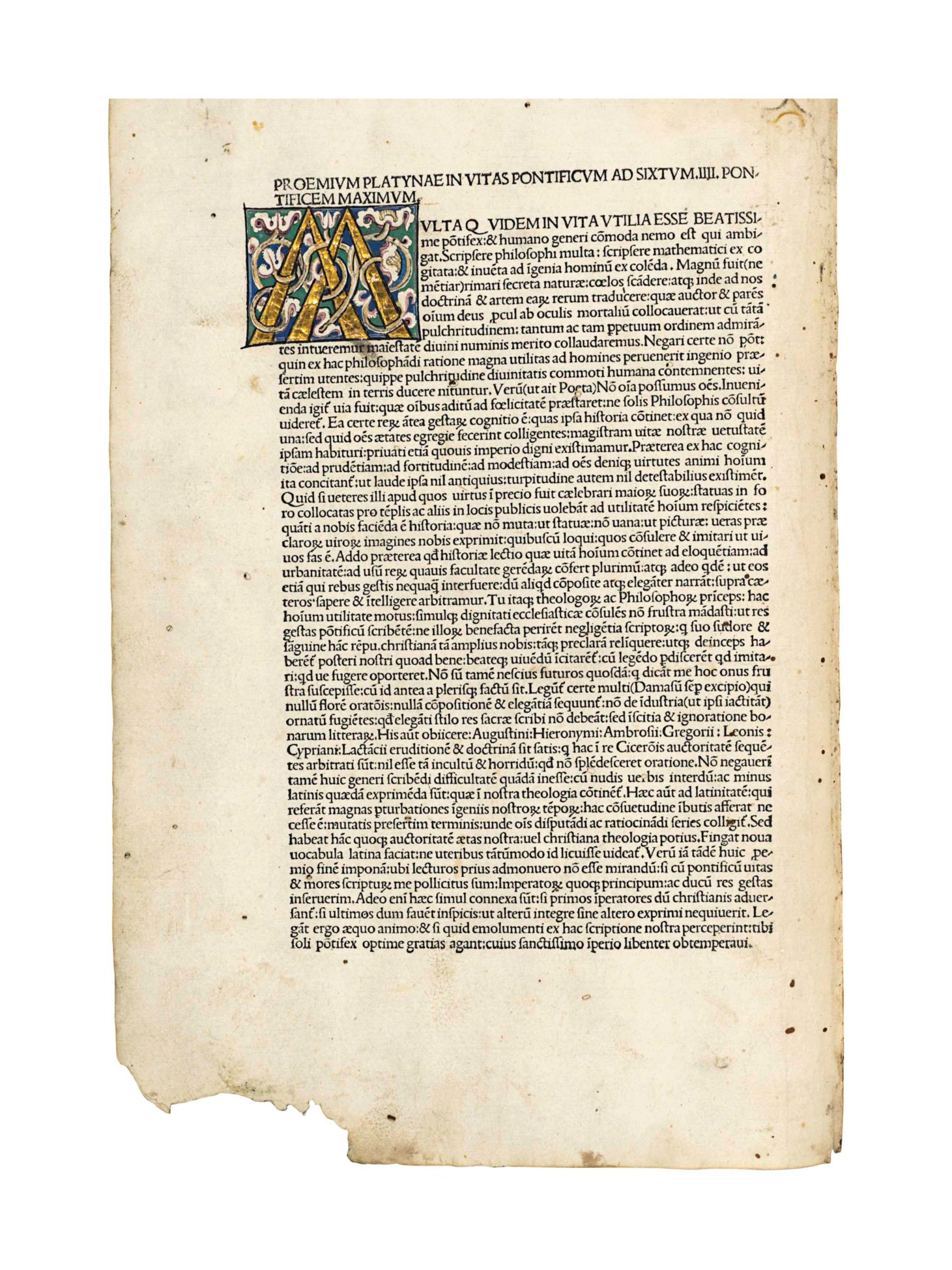 PLATINA, Bartholomaeus de Sacchi (1421-81). Vitae pontificum. [Treviso ...