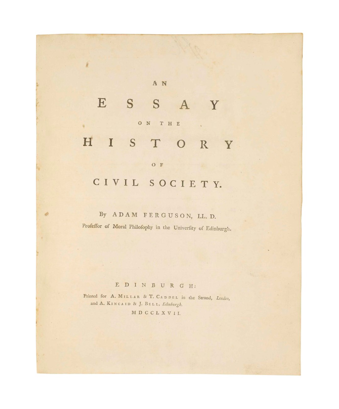 FERGUSON, Adam (1723-1816). An Essay on the History of Civil Society ...