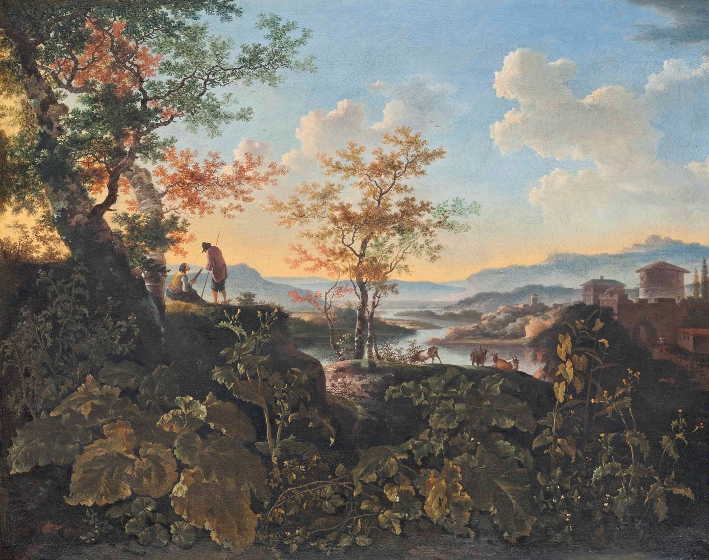 Follower of Adam Pynacker, An extensive river landscape with shepherds ...