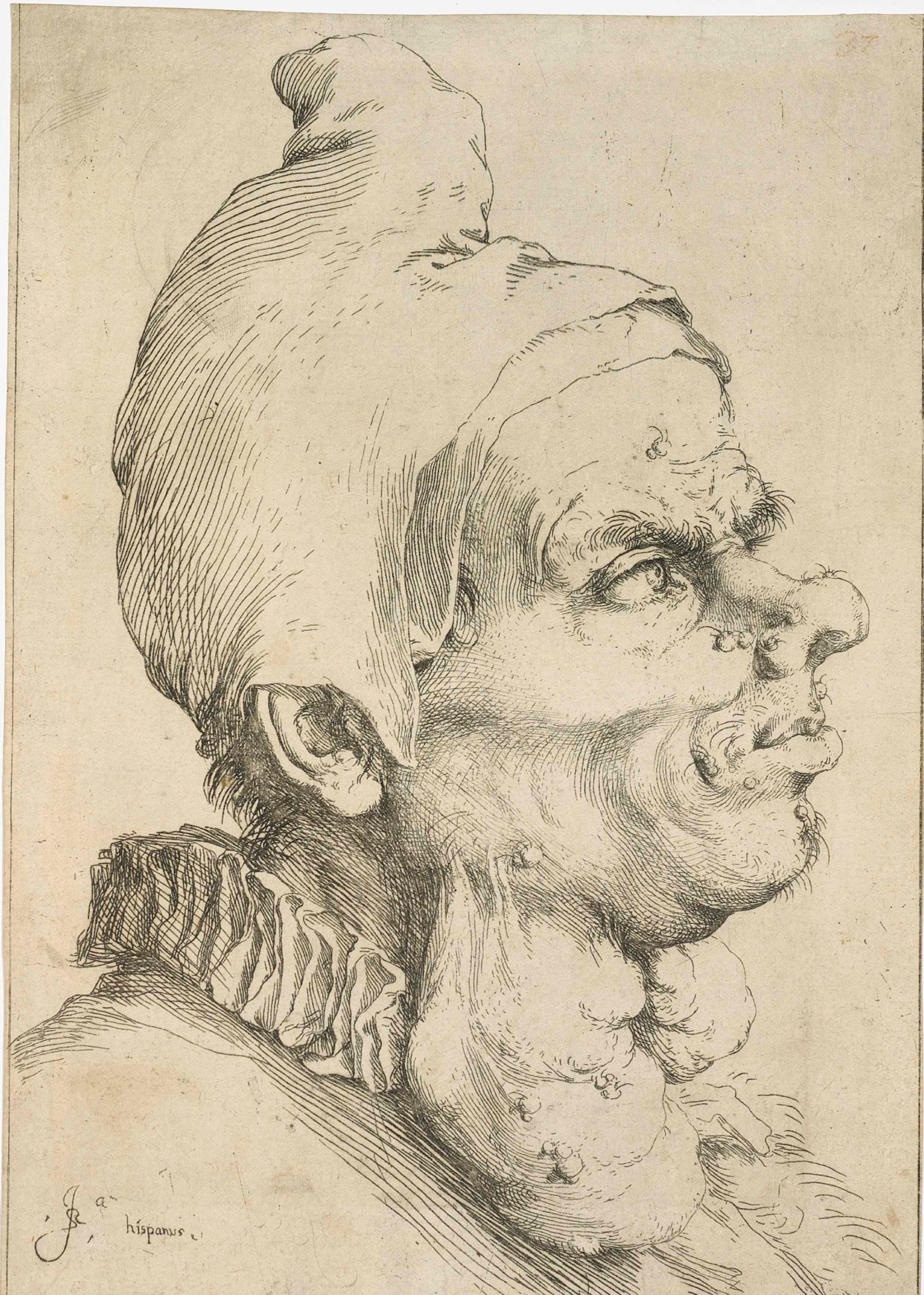 Jusepe Ribera (1591-1652), Head of Man in a Pointed Cap (Bartsch 9-I ...