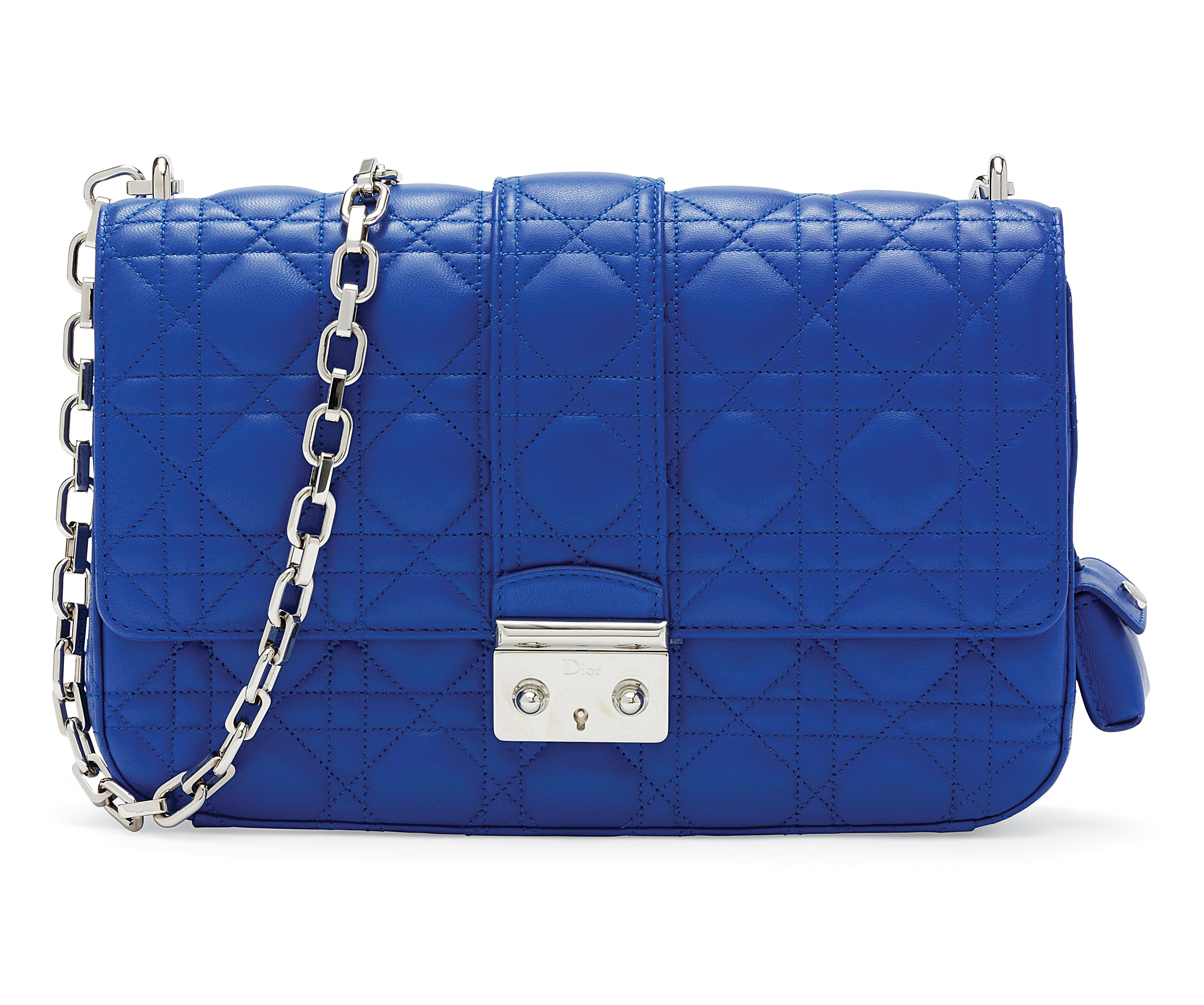 A BI-COLOUR COBALT BLUE AND TAUPE LEATHER MISS DIOR BAG, CHRISTIAN DIOR ...