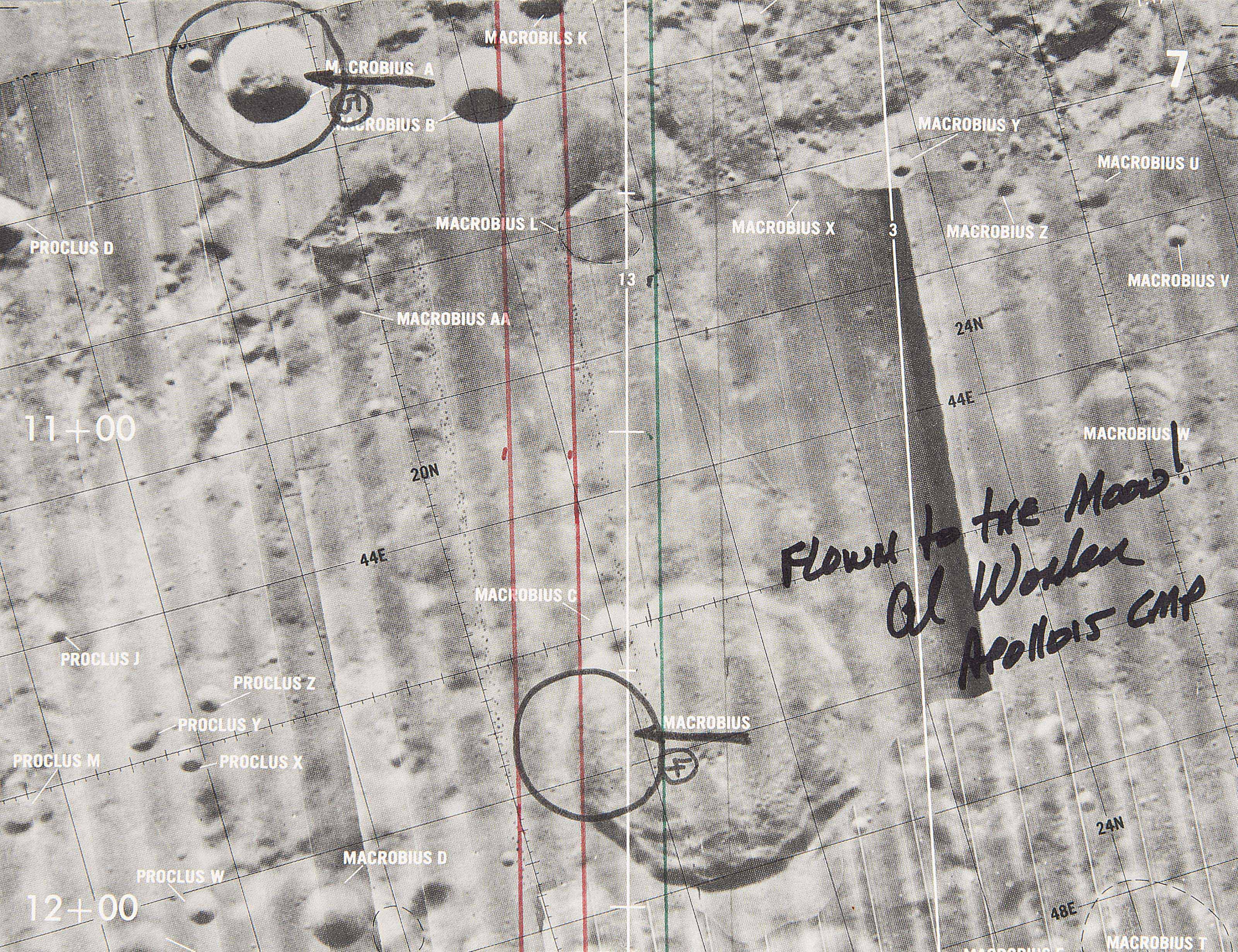 A FLOWN APOLLO 15 LUNAR MAP