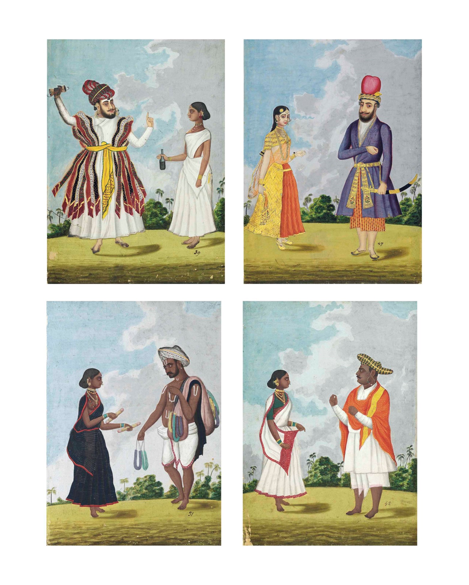 Four illustrations of castes and occupations , SOUTH INDIA, TANJORE ...