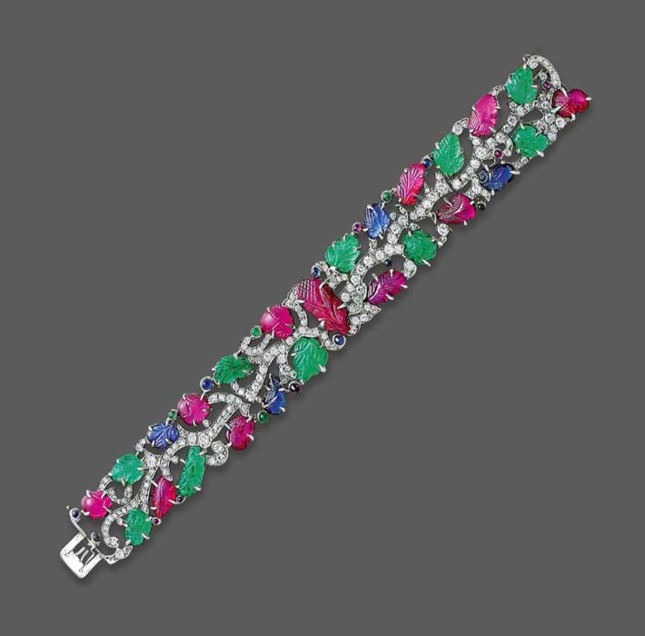 AN IMPORTANT MULTI-GEM AND DIAMOND 'TUTTI-FRUTTI' BRACELET, BY CARTIER ...