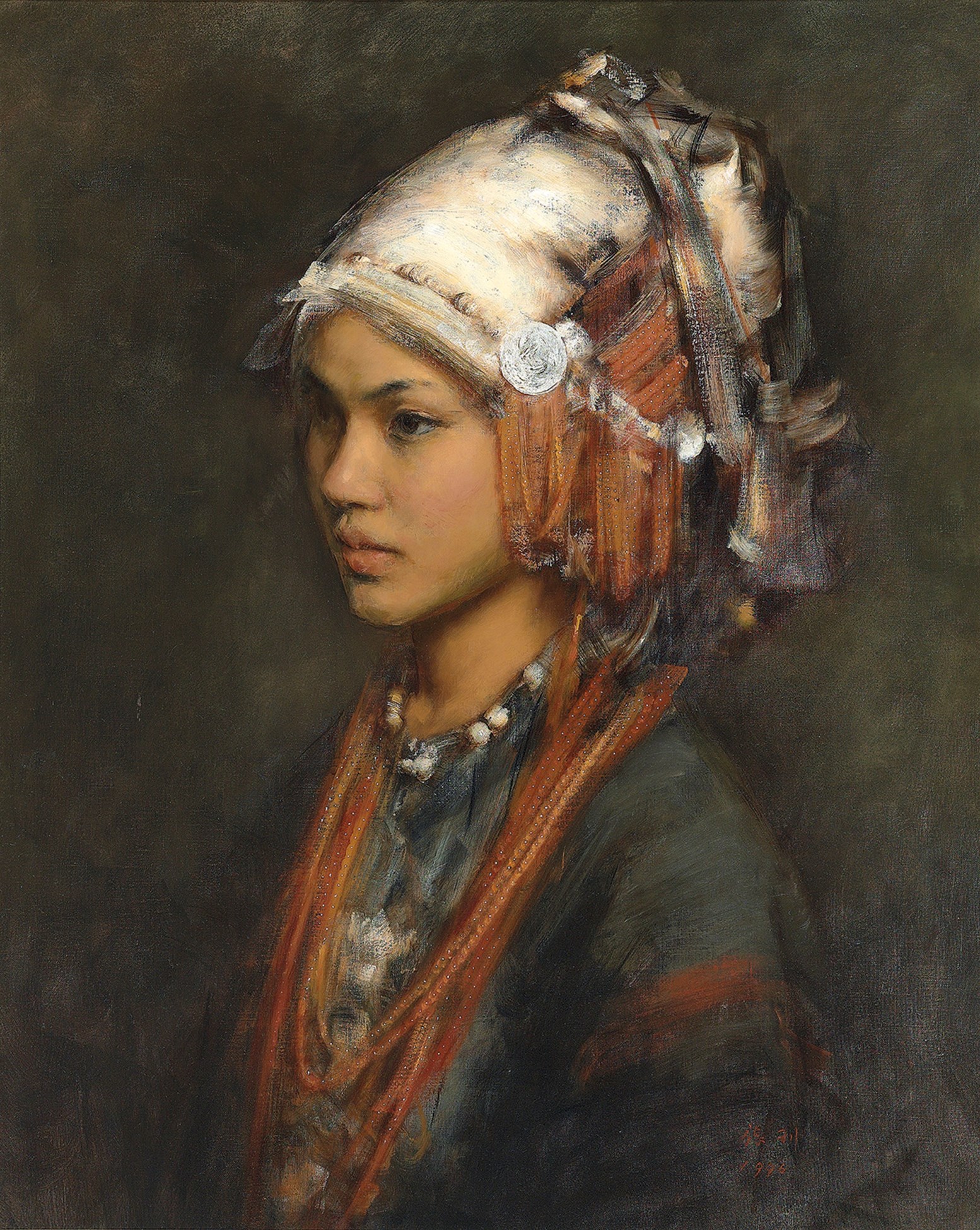 Zhang Li (b. 1958) , Portrait of a Girl with Head Dressed II | Christie's