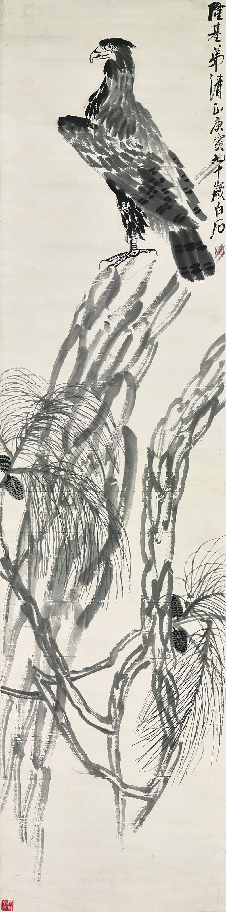 eagle standing on pine tree